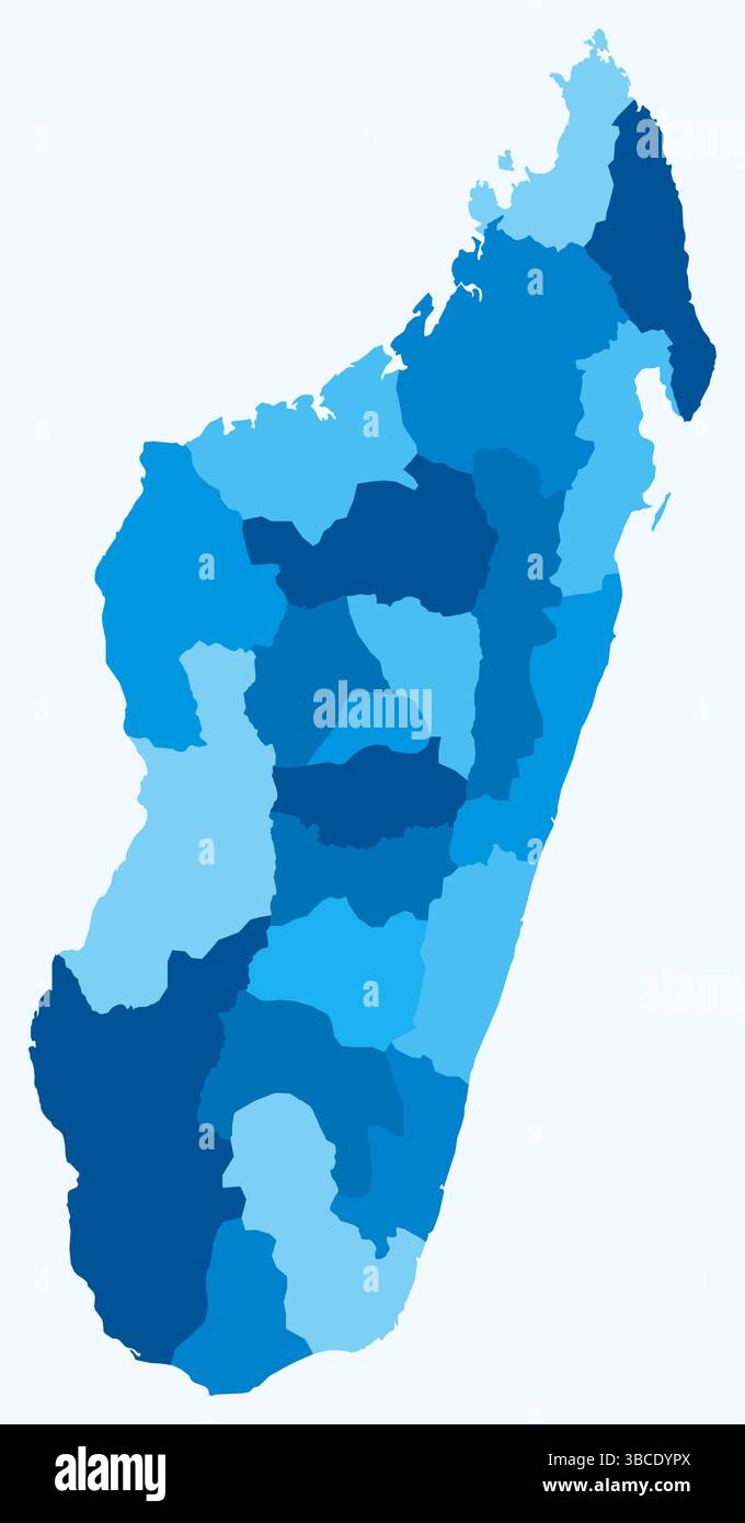 Map of Madagascar with regions. Just a simple country border map with region division. Light ...