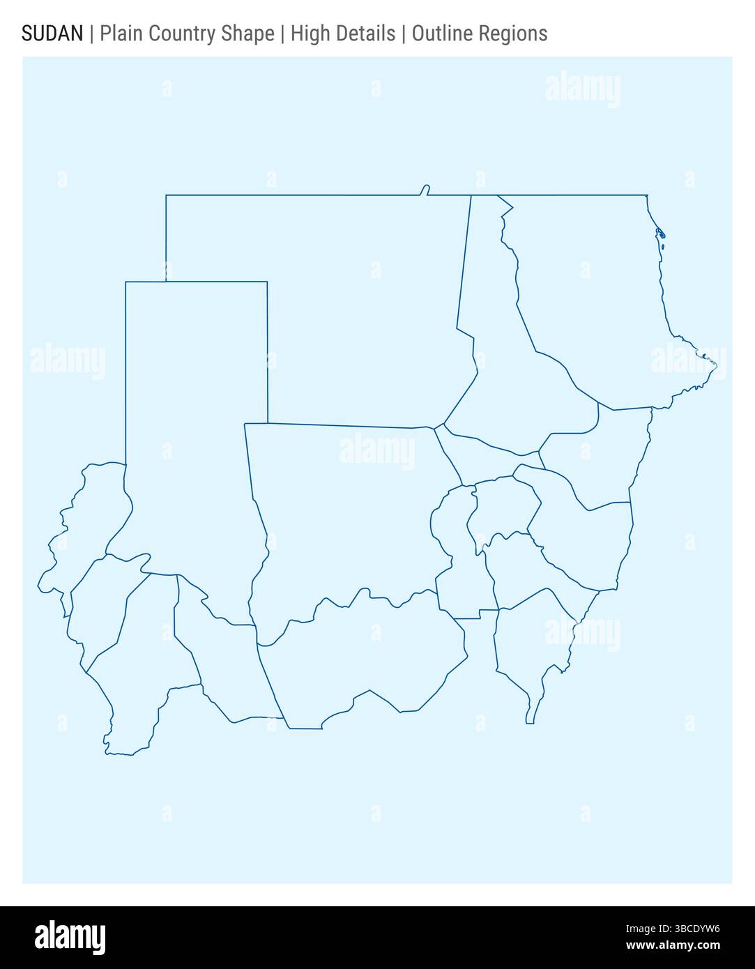 Sudan plain country map. High details. Outline regions style. Shape of ...