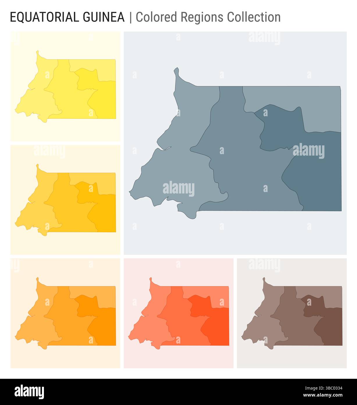 Equatorial Guinea map collection. Country shape with colored regions ...