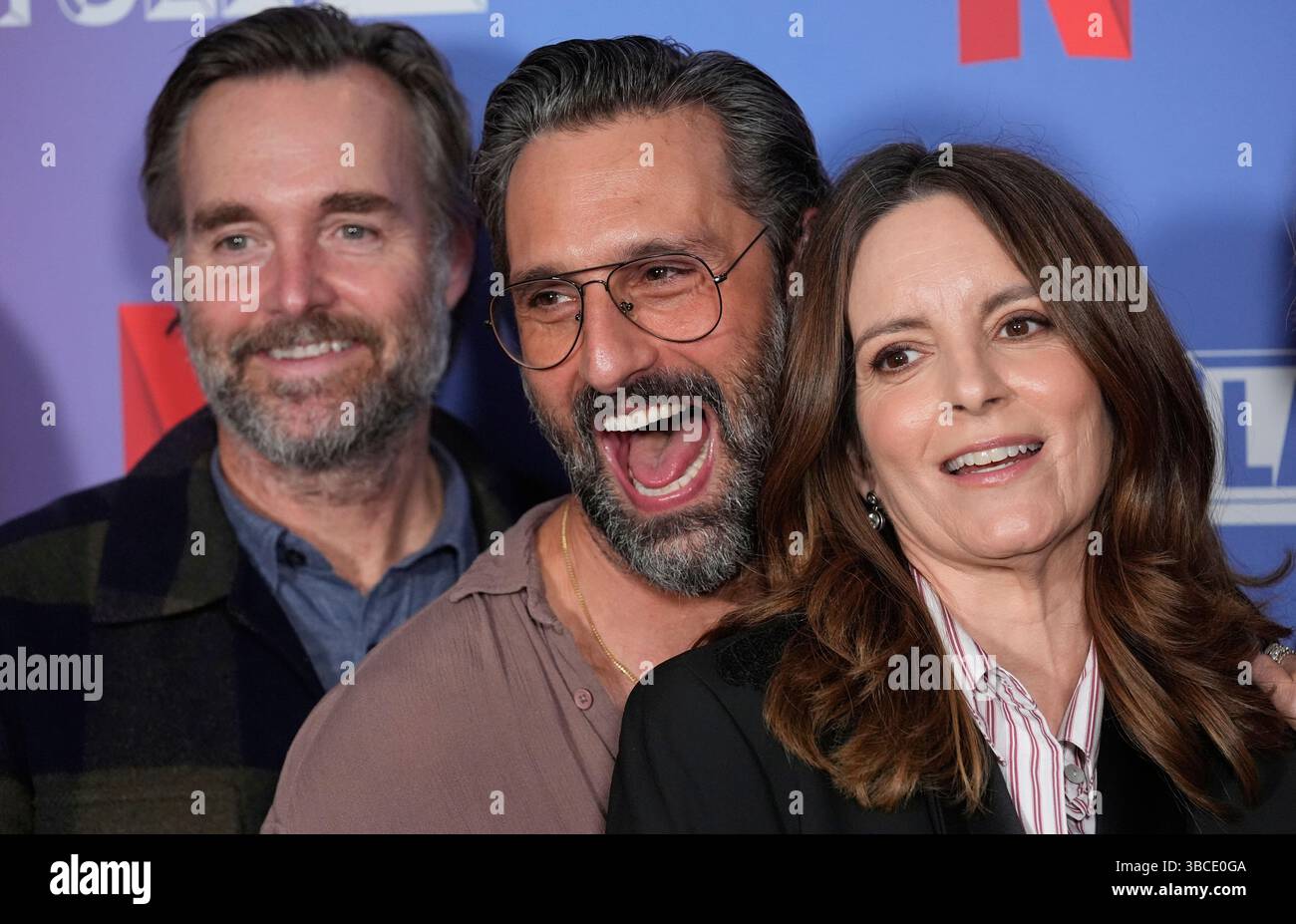 From left, Will Forte, Marco Calvani and Tina Fey, cast members in "The ...