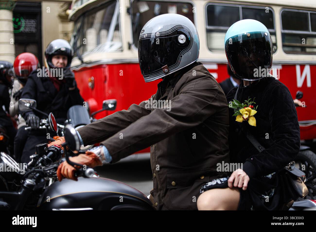Participants take to their motorcycles prior to the Distinguished ...