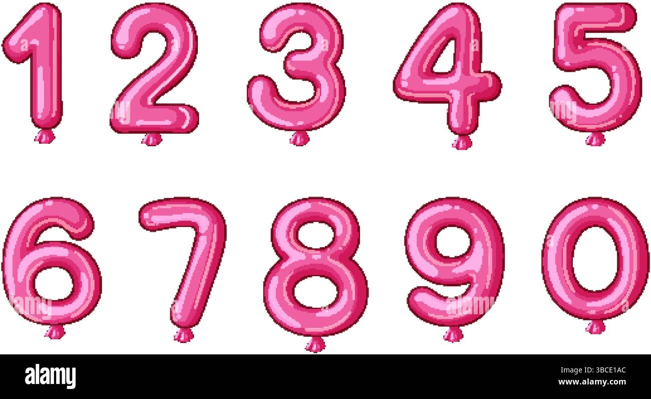 Vector illustration of pink balloon numbers with a glossy finish ...