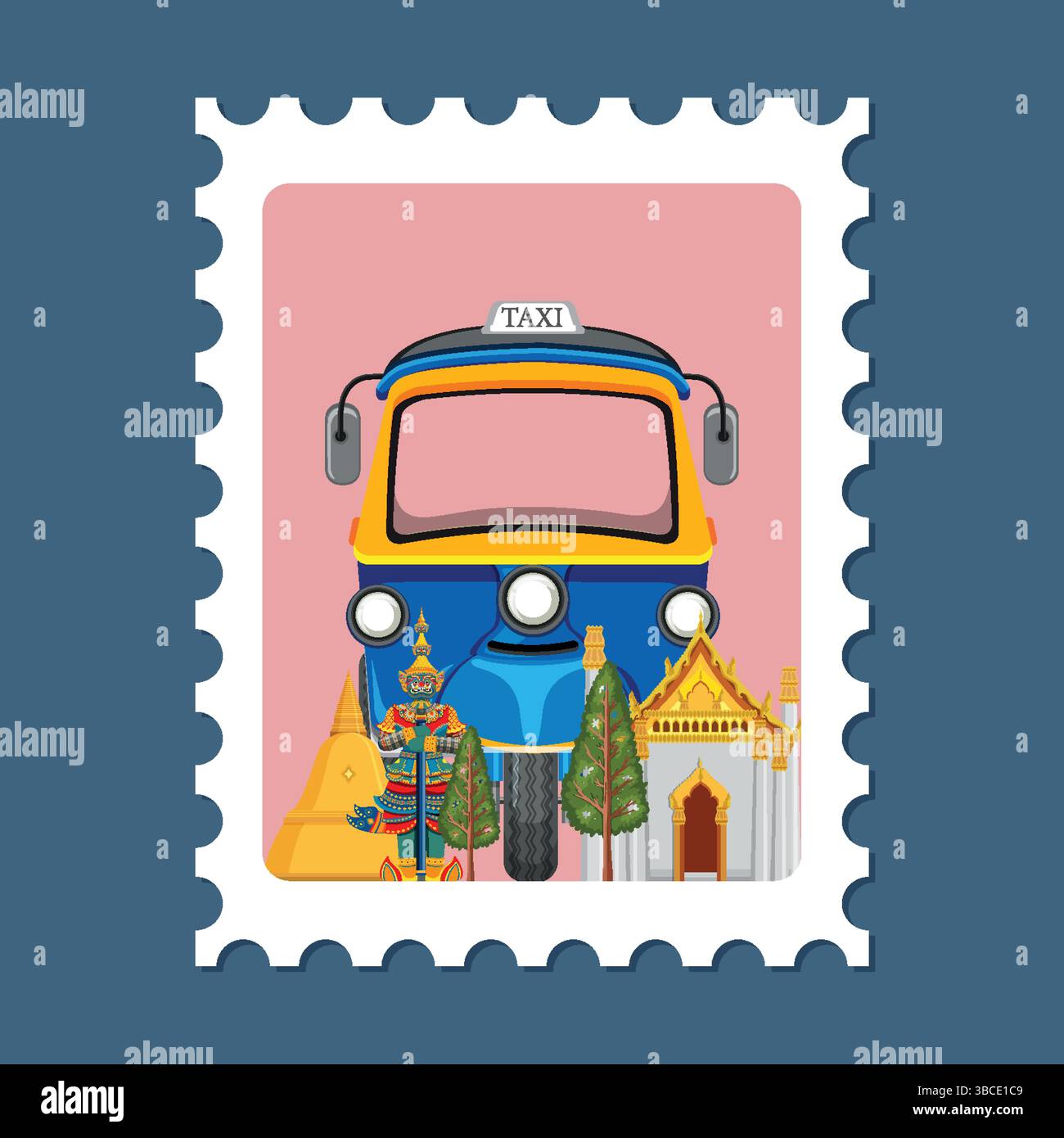Vector illustration of a tuk-tuk with iconic Thai landmarks, vibrant ...