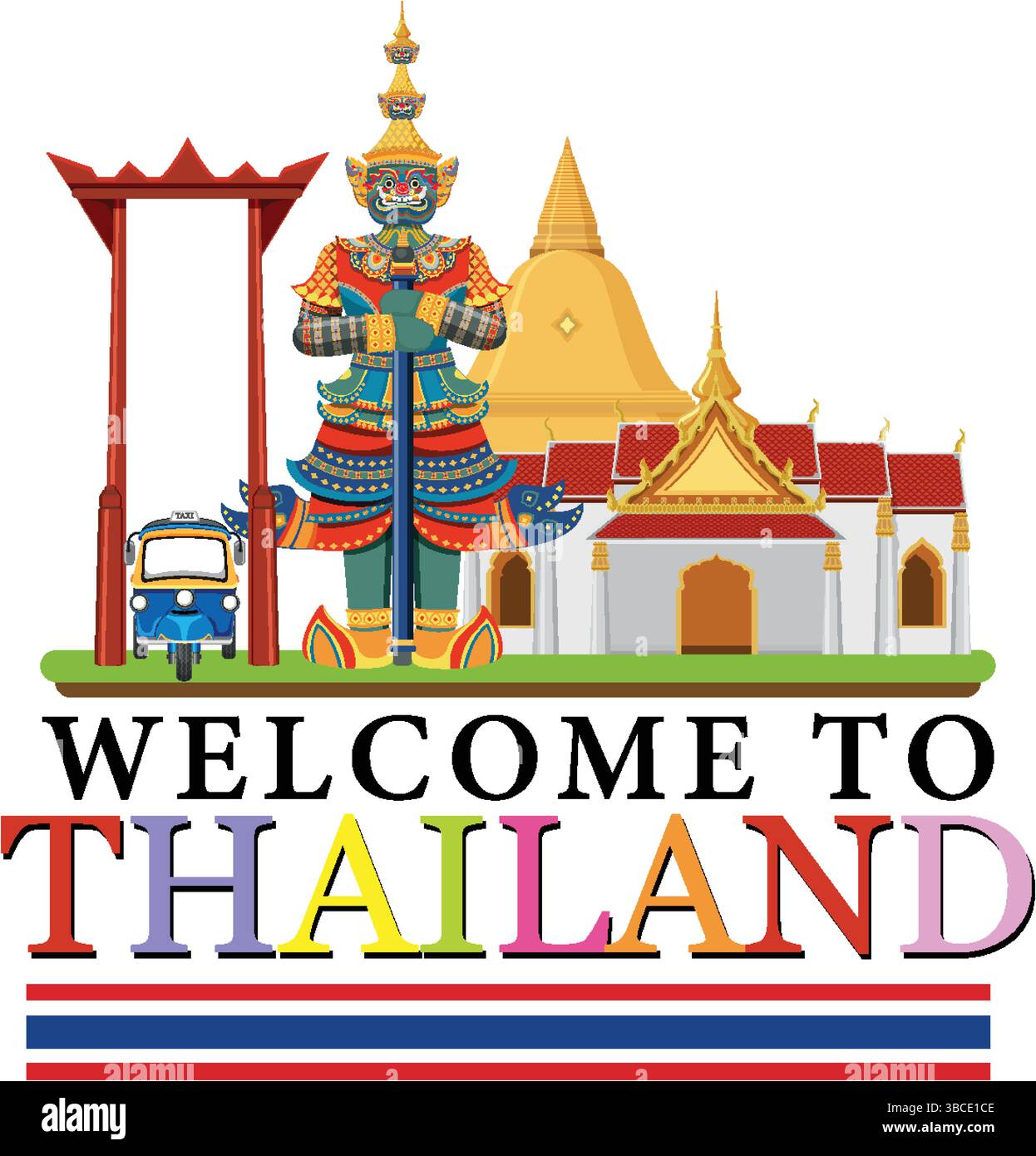 Colorful vector illustration highlighting iconic Thai landmarks with ...