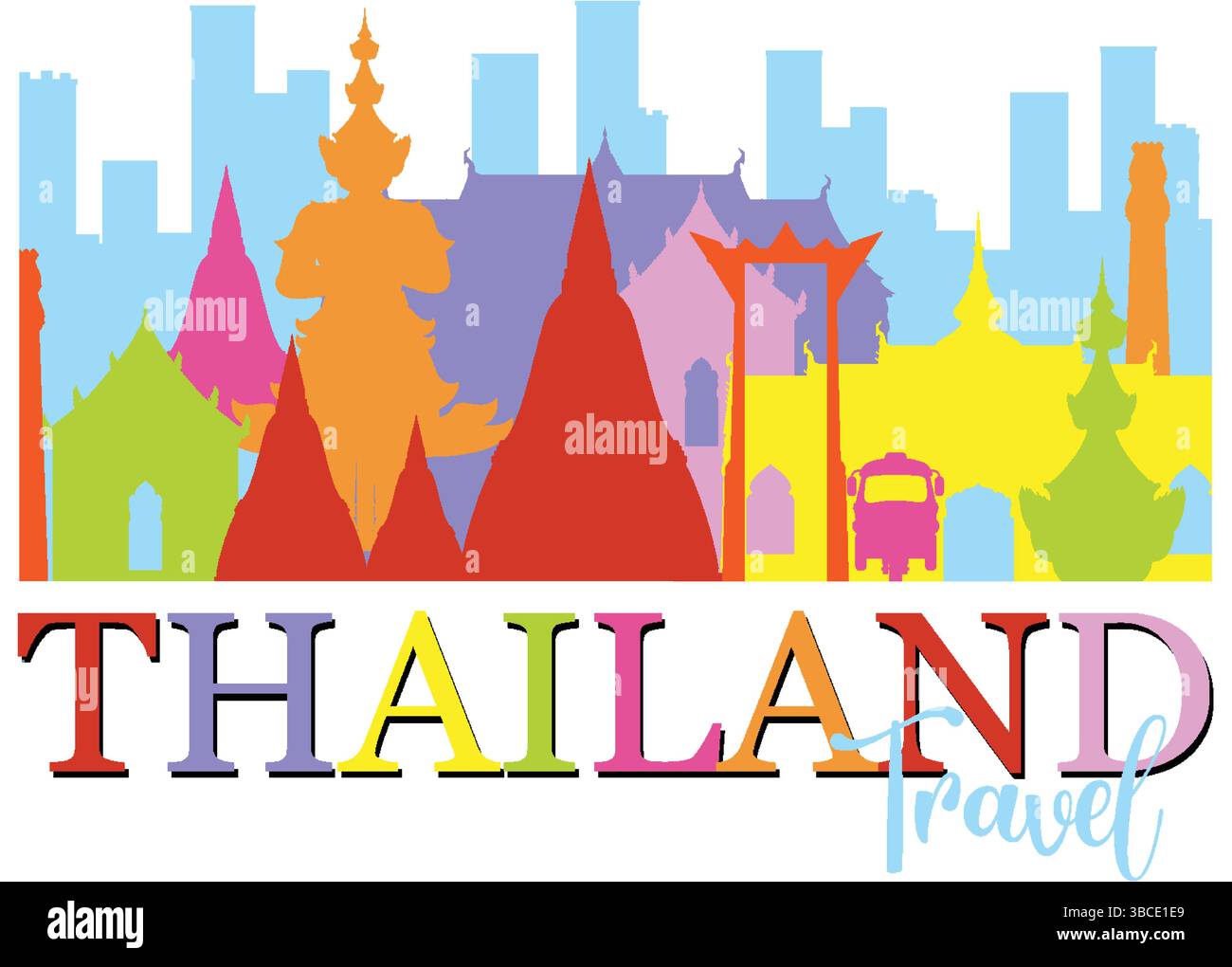 Vibrant vector illustration of Thailand's skyline with colorful ...