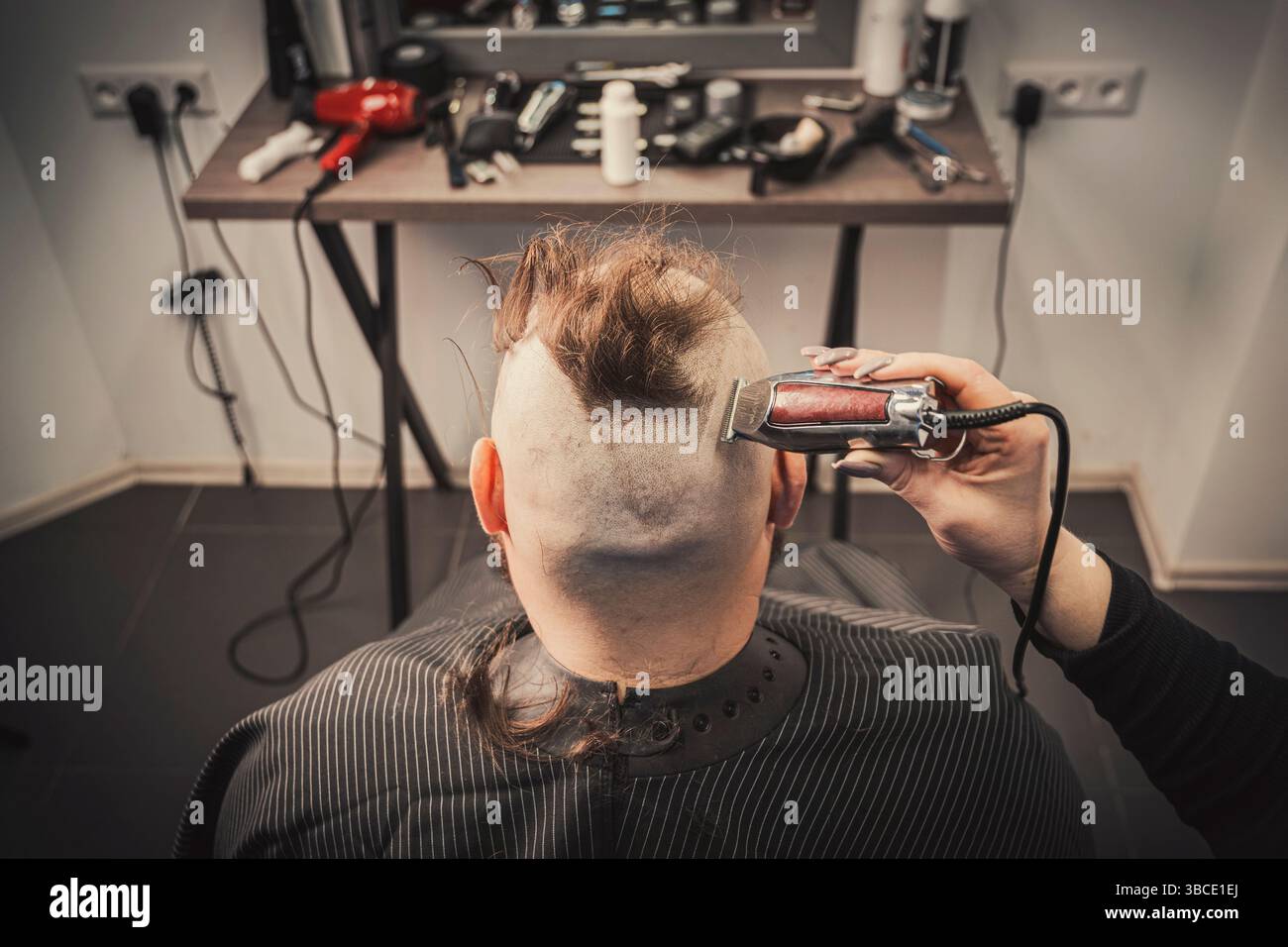 Adult male barber and customer in shop. Beard and hairstyle. shave your ...