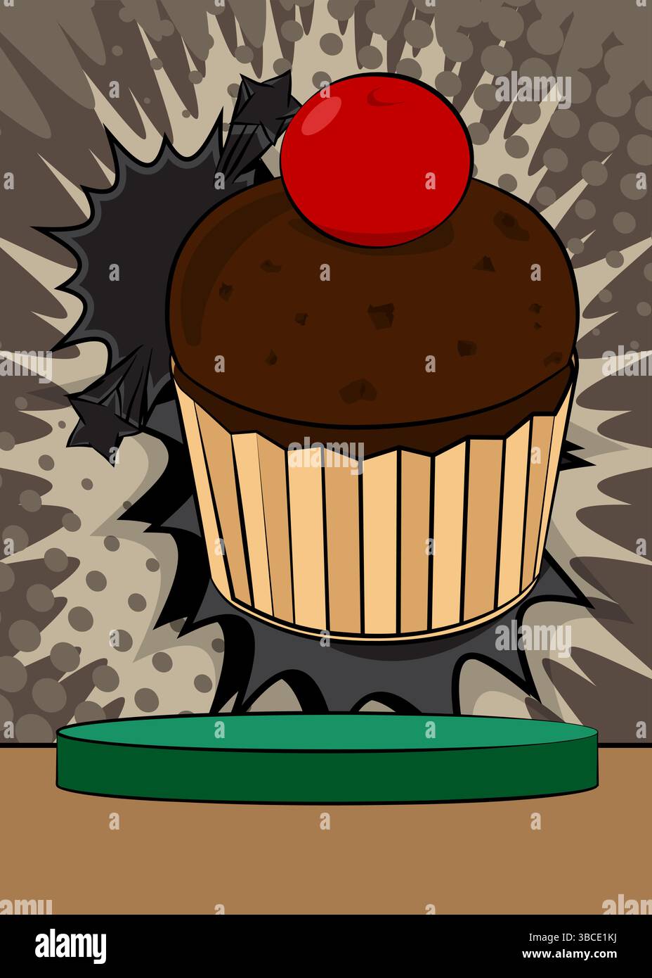 Comic Book Product podium stage for mockup presentation with Cupcake. Retro comics background ...