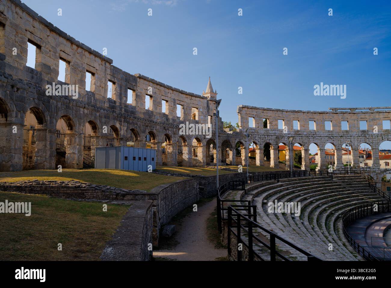 Ancient heritage in Pula, Istria, Croatia. Arches of monumental ancient ...
