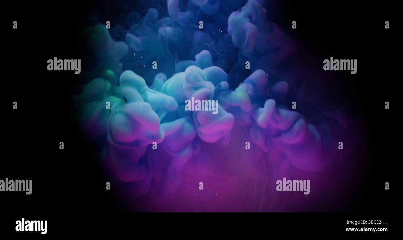 Neon smoke. Fog ink swirl. Colorful spray flow mix sparkling pigment ...