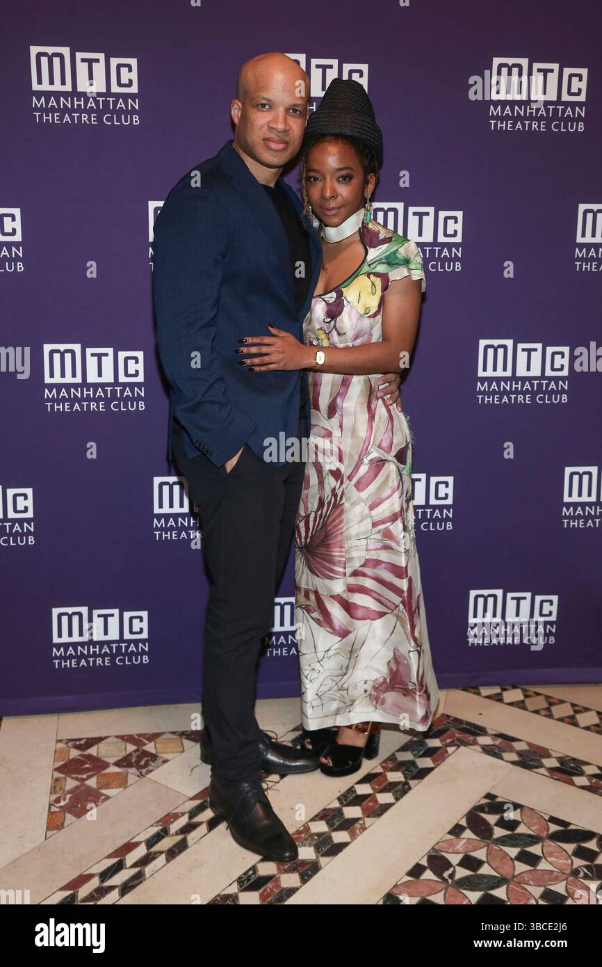 Actors Glenn Davis, left, and Kara Young attend the Manhattan Theatre ...