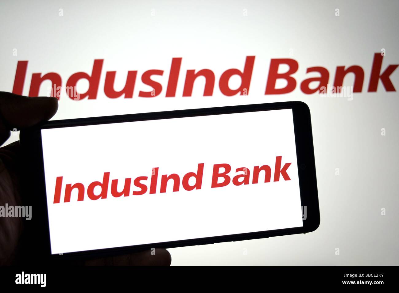 India. 18th May, 2025. In this photo illustration, an IndusInd Bank ...