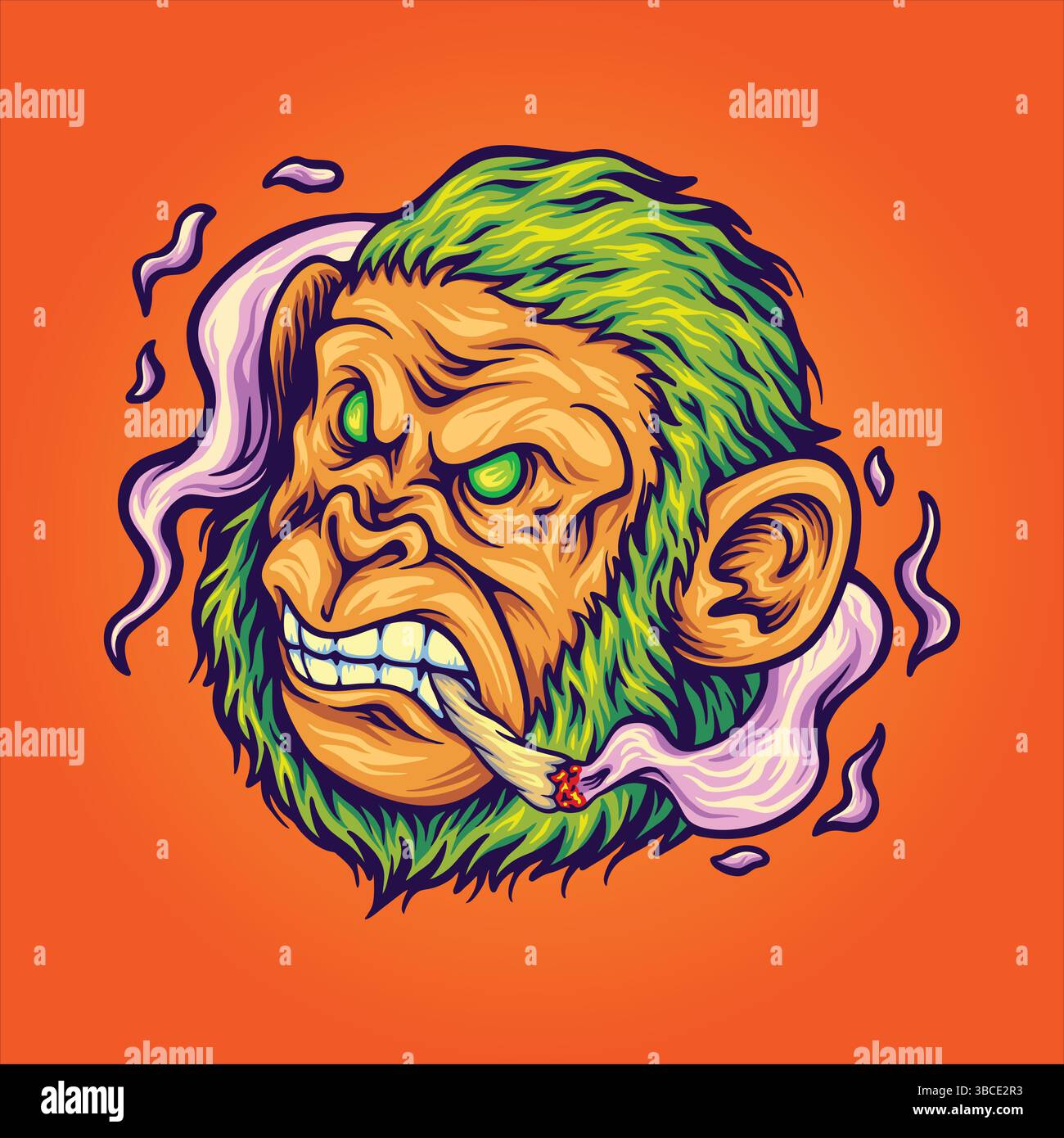 Cartoon Monkey Head Smoking A Joint vector illustrations for your work ...