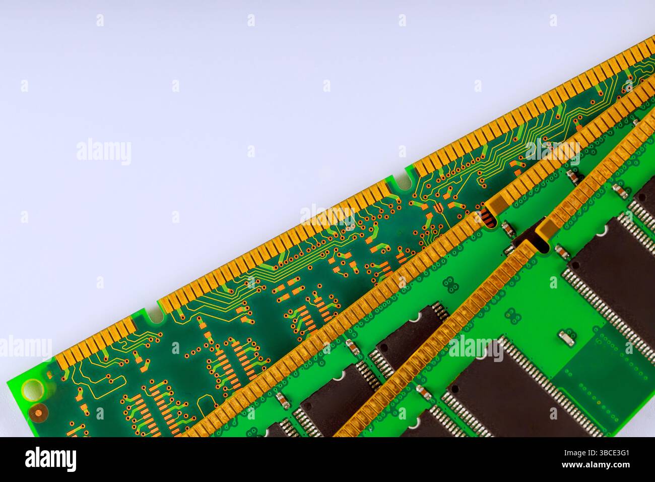 Green circuit board RAM modules memory chips intricate wiring, ideal ...