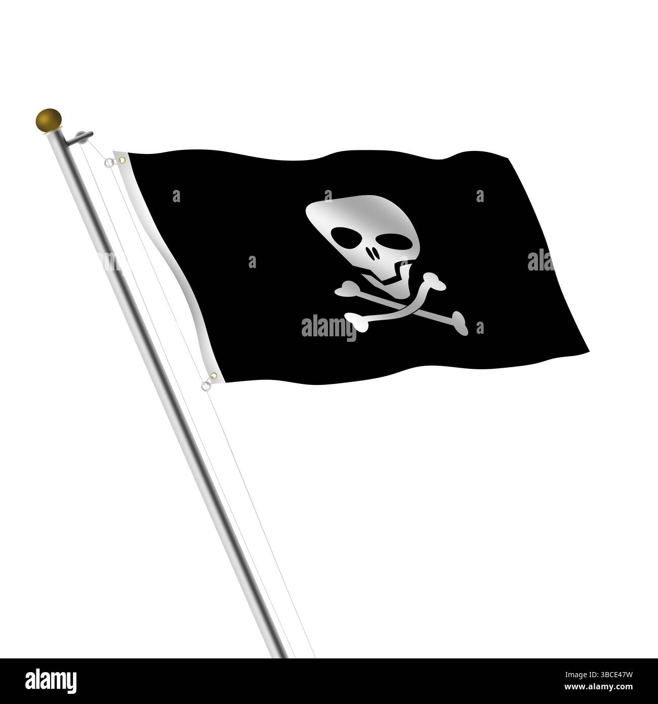Jolly Roger skull and cross bones pirate flagpole Stock Photo - Alamy