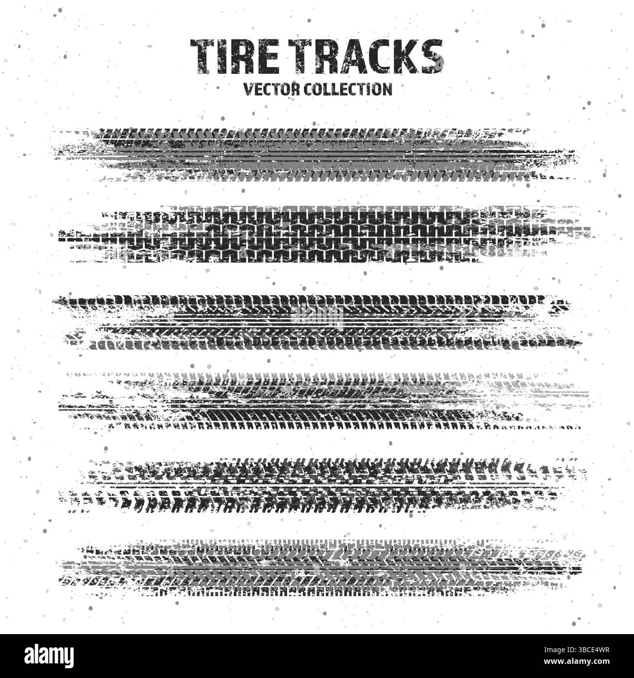 Grunge tire tracks with mud splatters, dirty wheel braking marks. Truck ...