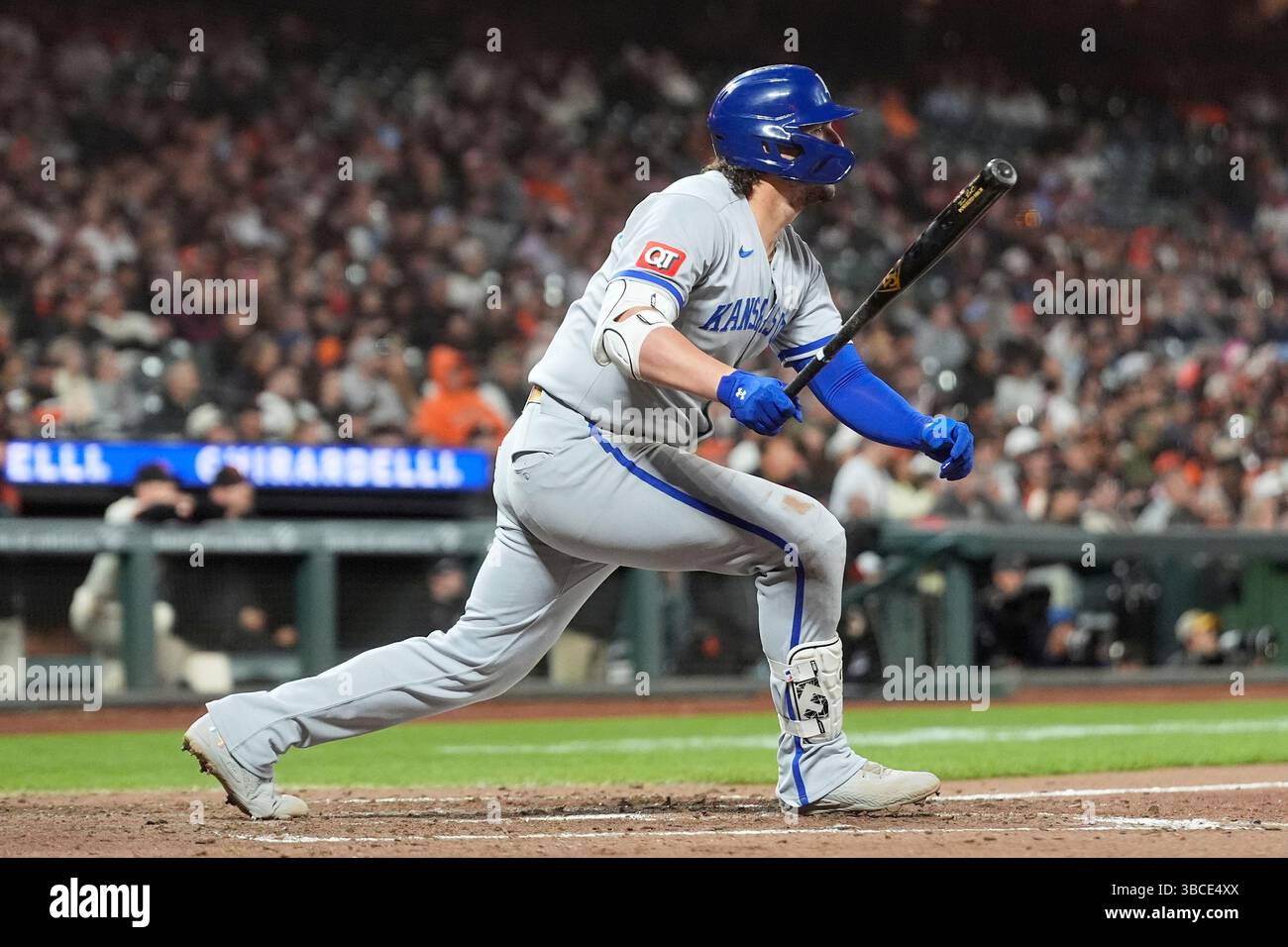 Kansas City Royals' Vinnie Pasquantino watches his two-run home run ...