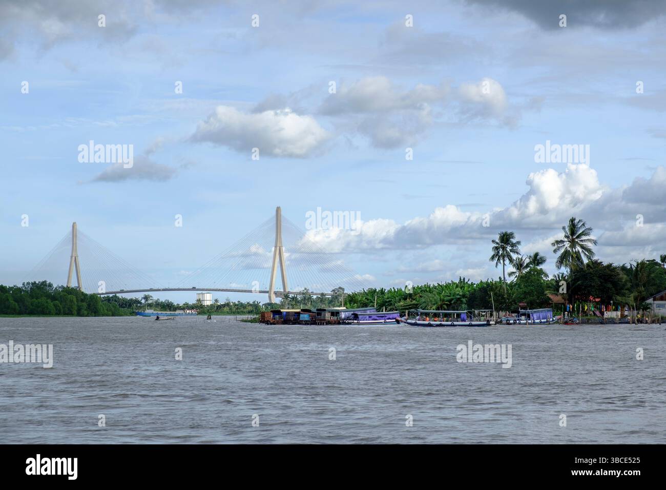 Can Tho Bridge, the longest cable-stayed bridge in SE Asia, over Hau ...