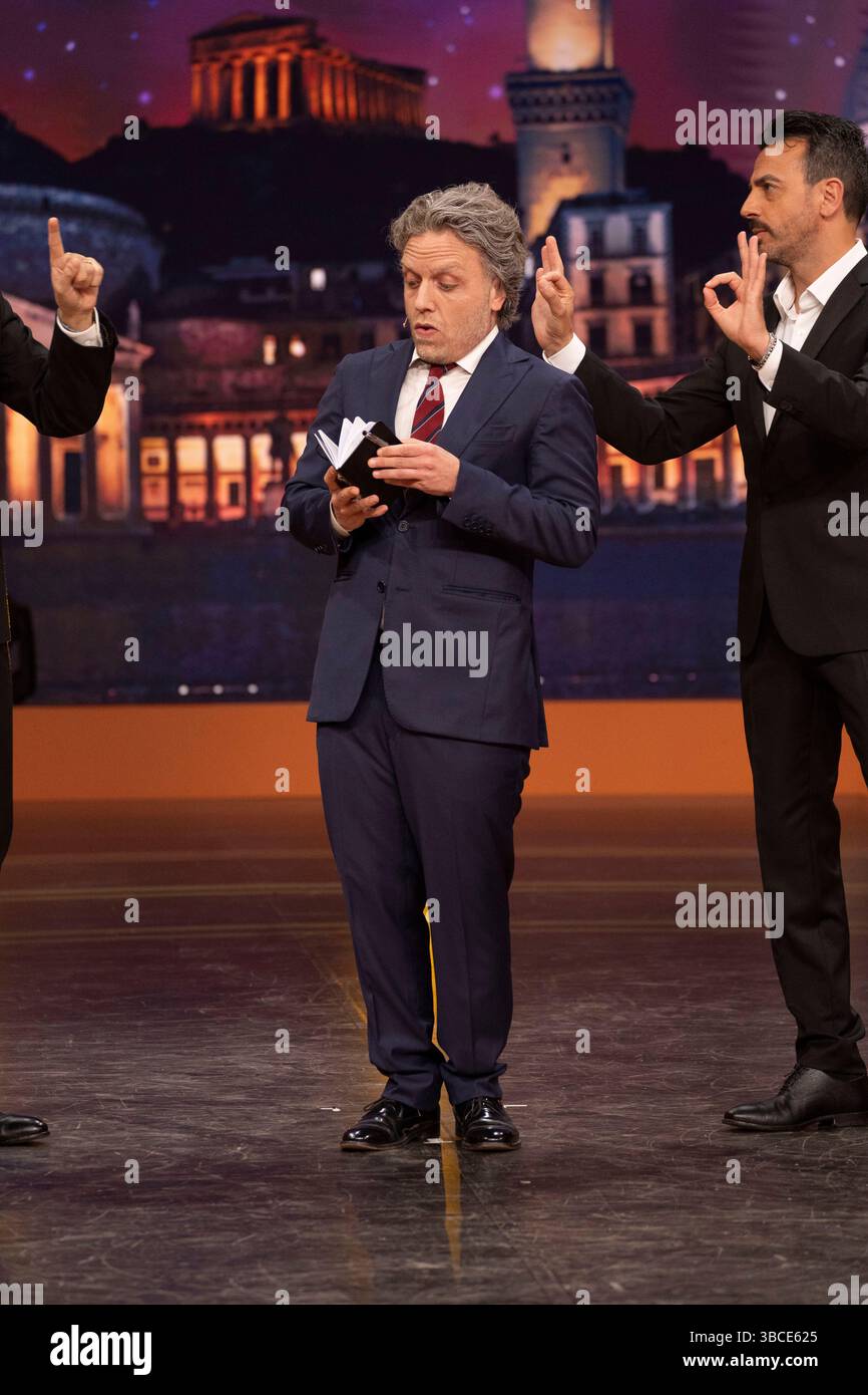 Naples, Italy. 09th May, 2025. Marco Marzocca (C) and Rosario Morra (R ...