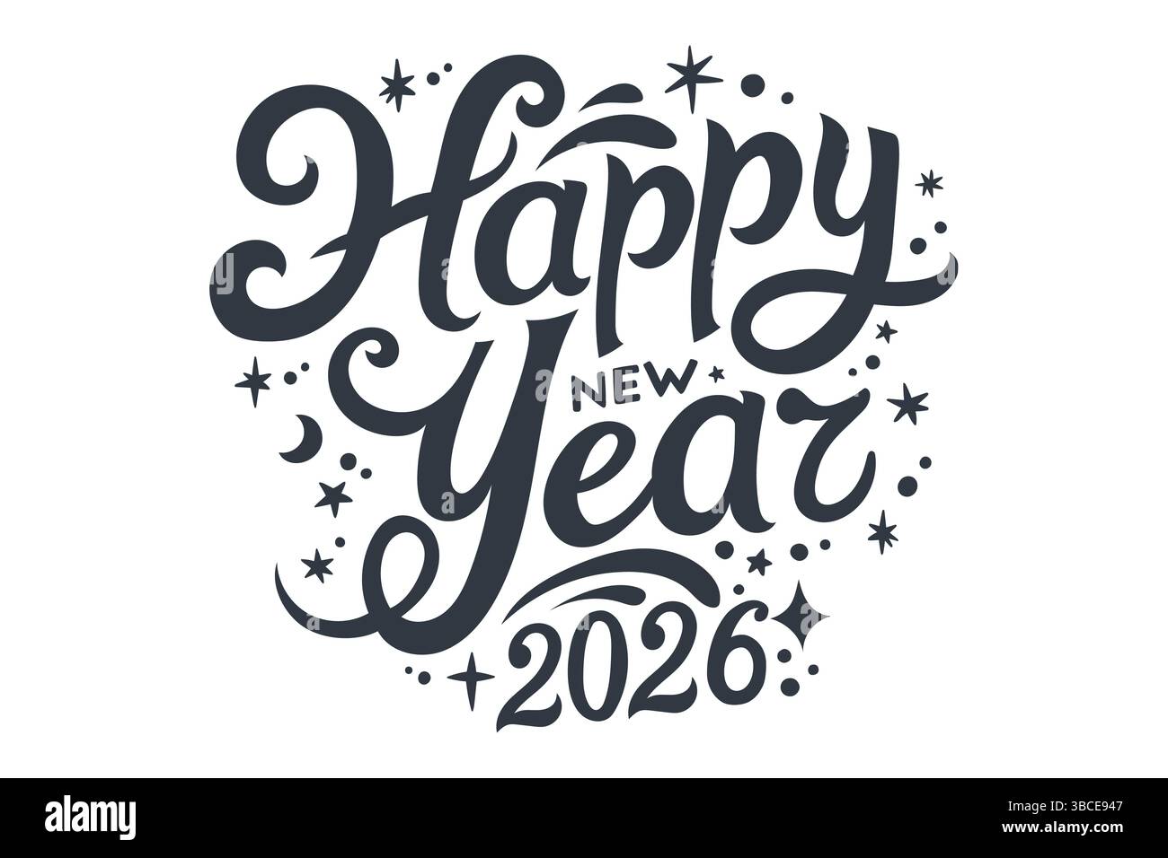 Happy new year 2026 design. Black lettering on white background ...