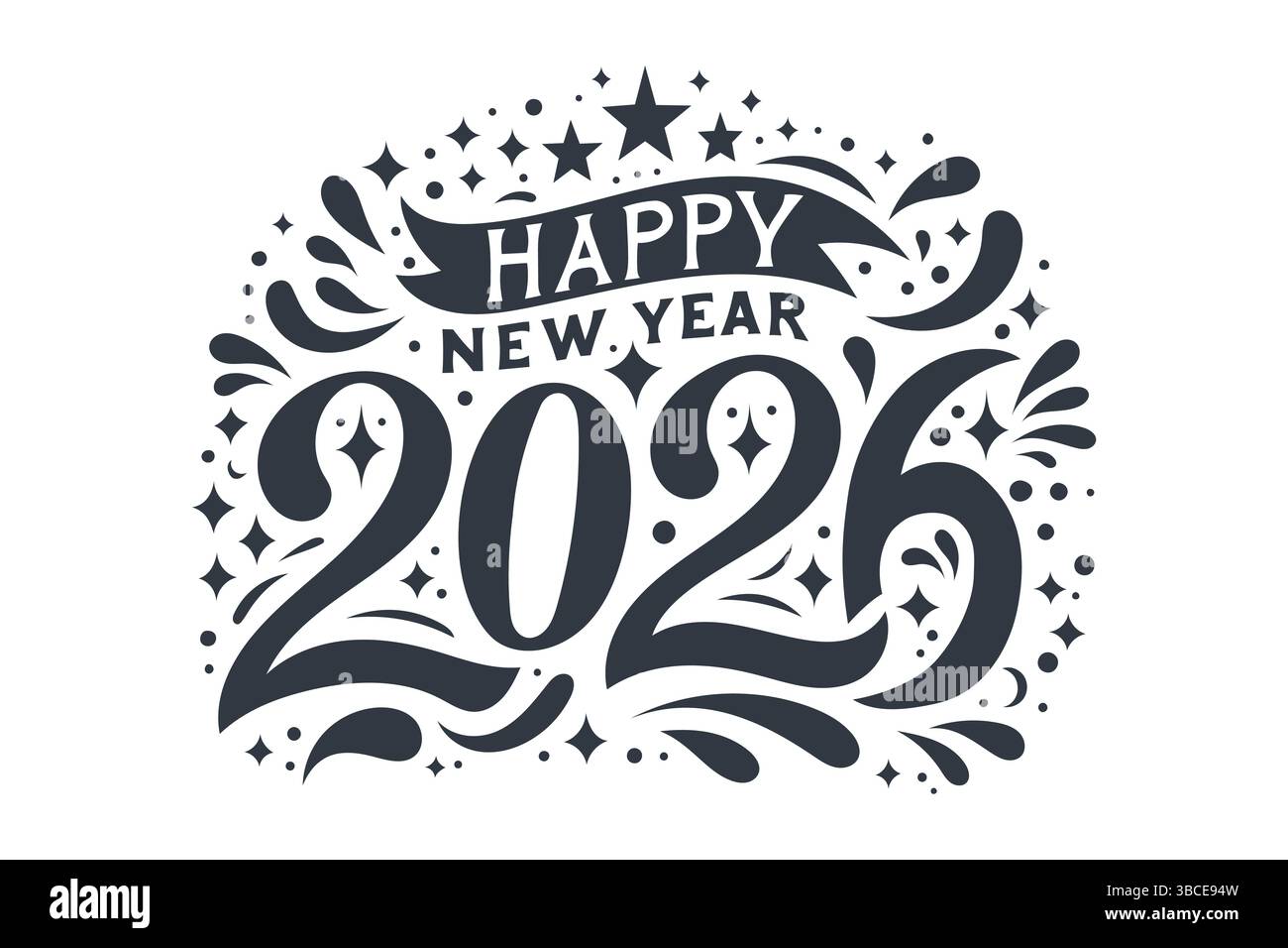 Happy new year 2026 design. Black lettering on white background ...