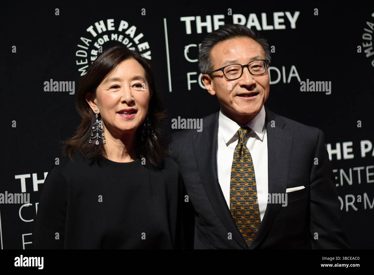 New York, USA. 19th May, 2025. Clara Wu Tsai and Joe Tsai attend the 2025 Paley Honors at the ...