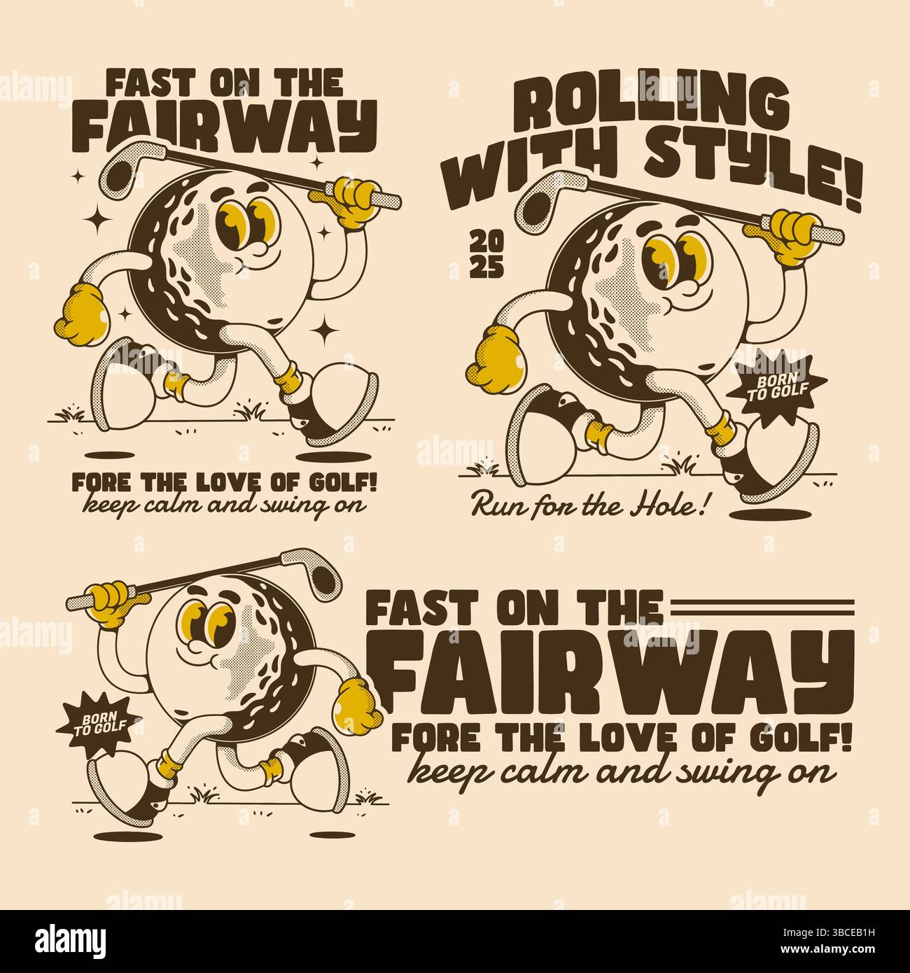 Cute and vintage golf ball characters running with style Stock Vector ...