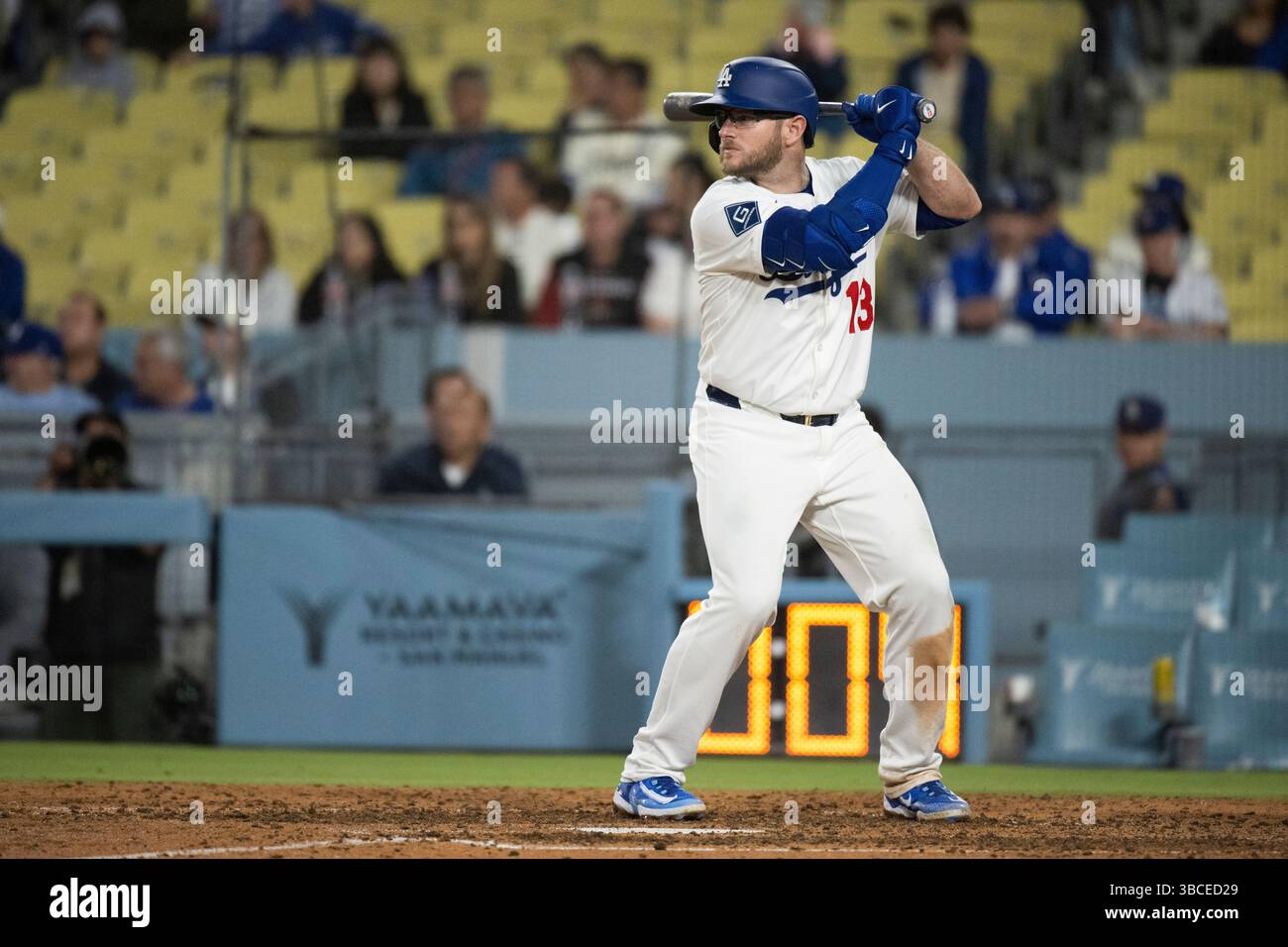 Los Angeles Dodgers' Max Muncy bats during a baseball game against the ...