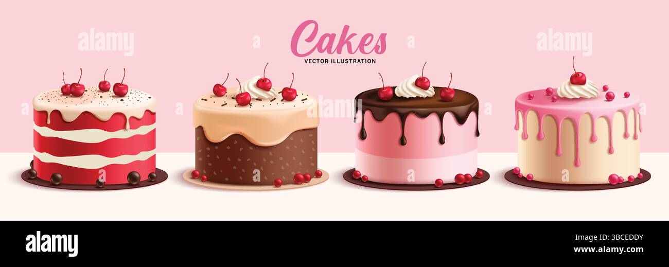 Birthday cake elements clipart set. 3d cake dessert clip art collection ...