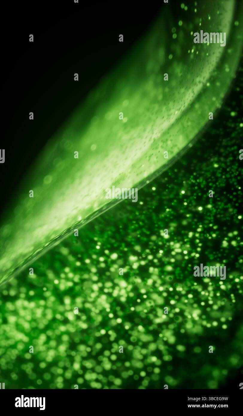 Green glowing particles in glass geometry, 3d rendering. 3D illustration Stock Photo - Alamy