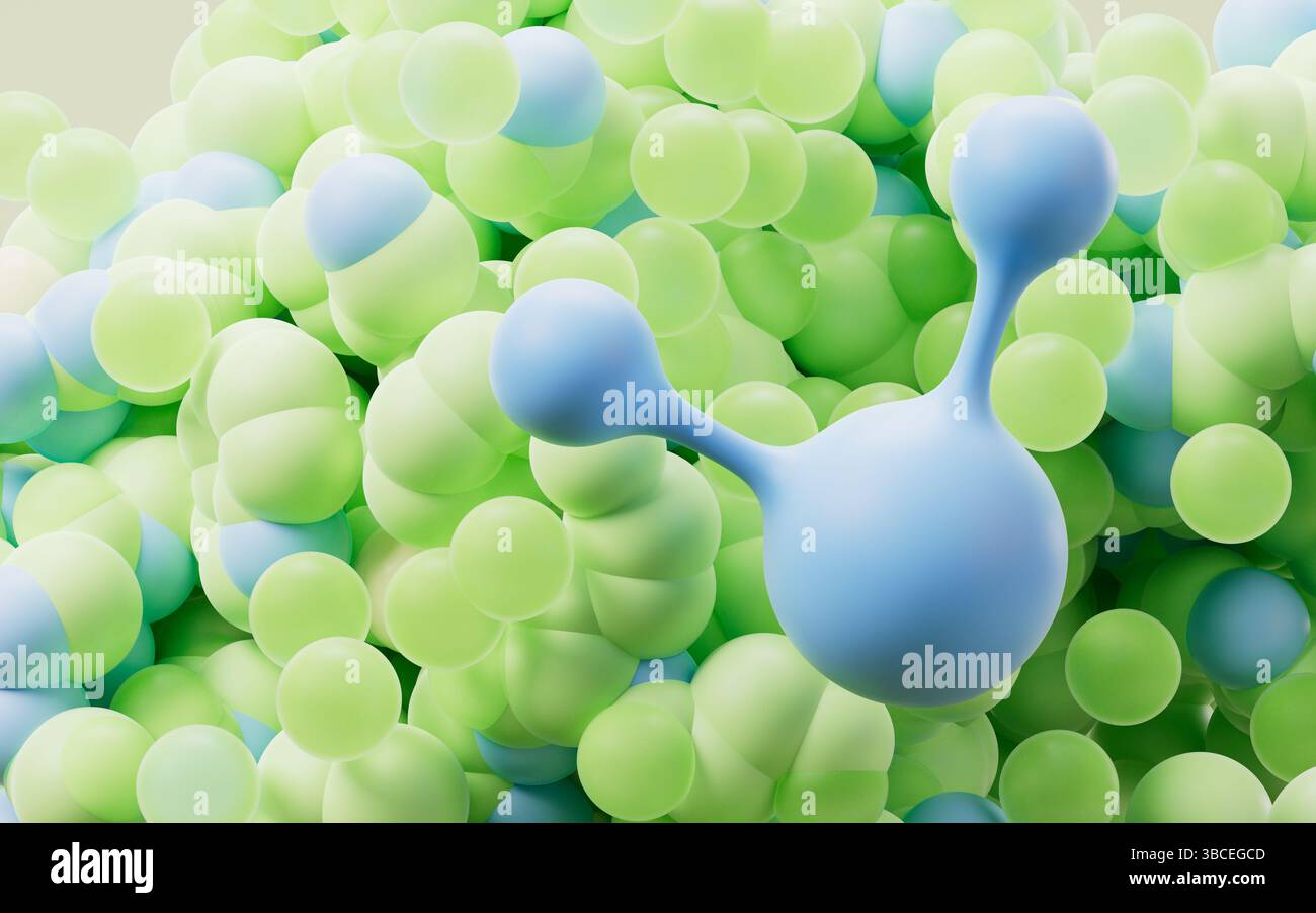 Chemical molecule with particles spheres background, 3d rendering. 3D ...