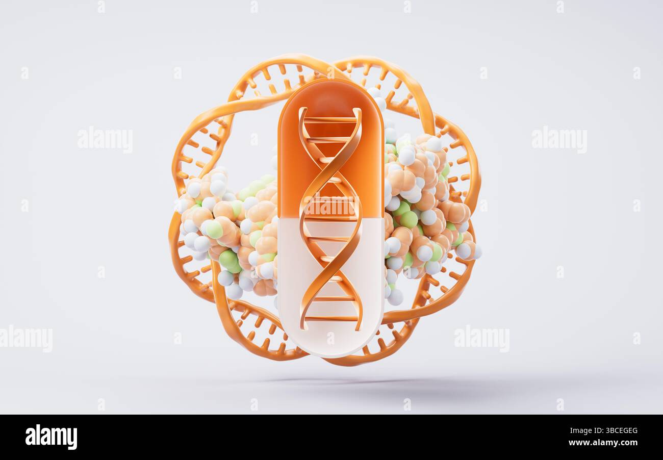 Biological proteins and medical capsule, 3d rendering. 3D illustration ...