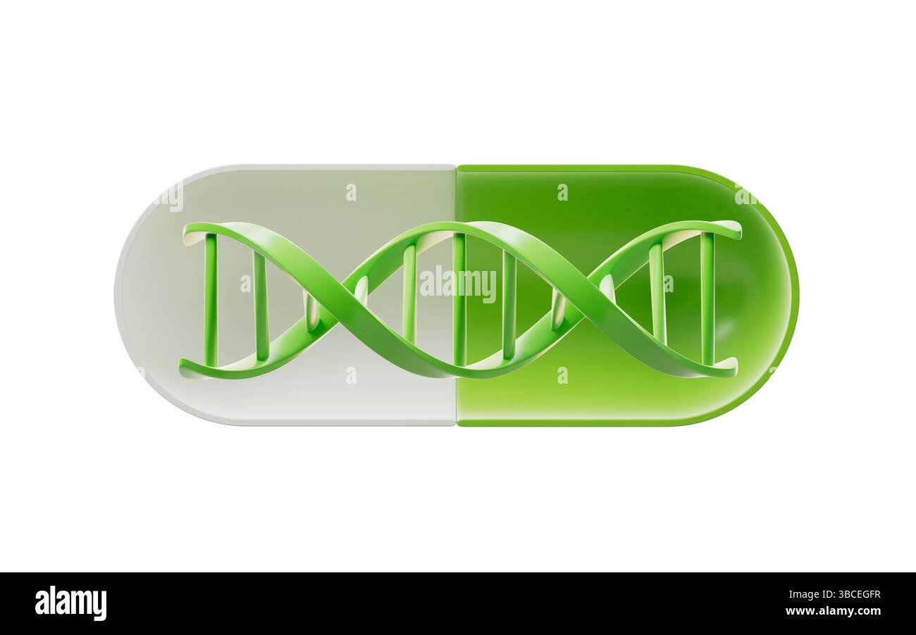 Medical capsule with DNA inside, 3d rendering. 3D illustration Stock ...