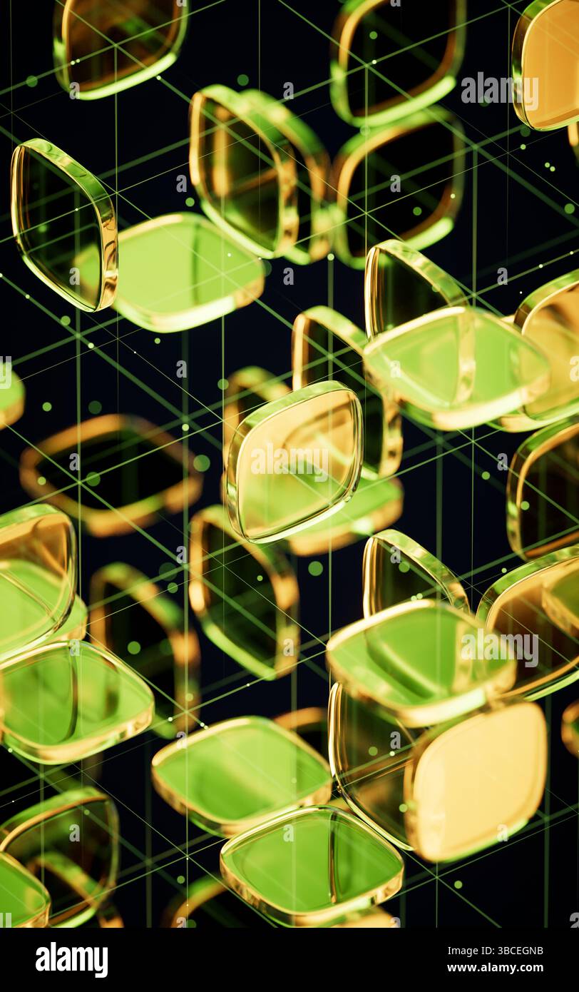 Abstract green glass geometry cubes, 3d rendering. 3D illustration ...