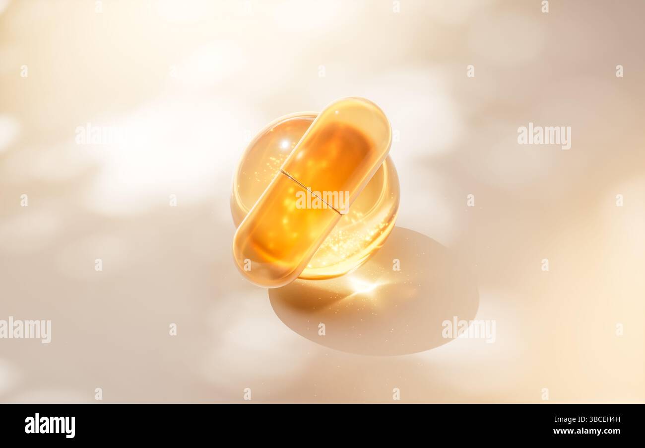 Golden capsule with biological concept, 3d rendering. 3D illustration ...