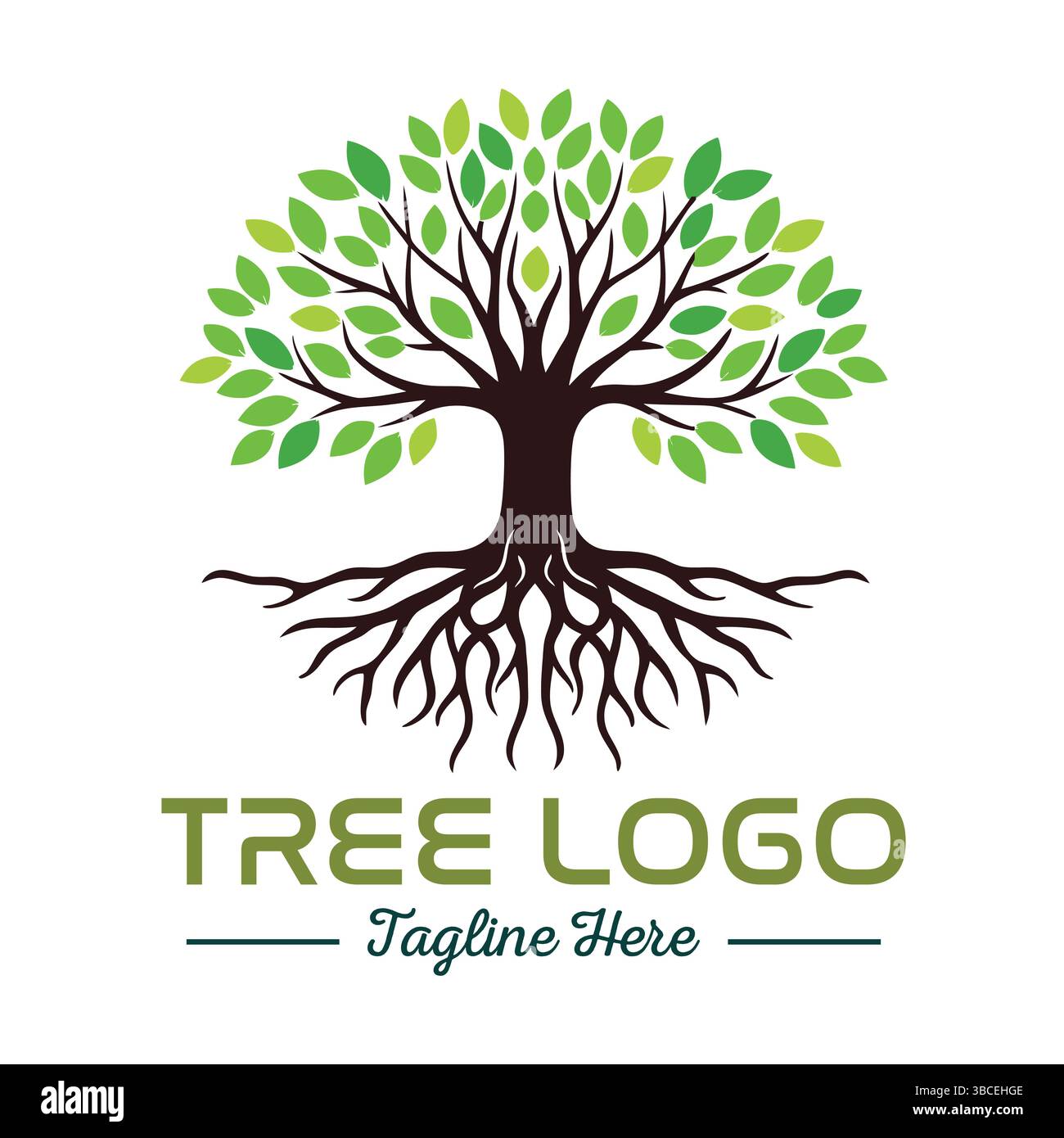 Green Tree Logo with Roots and Leaves, Eco Nature Symbol Vector Design ...
