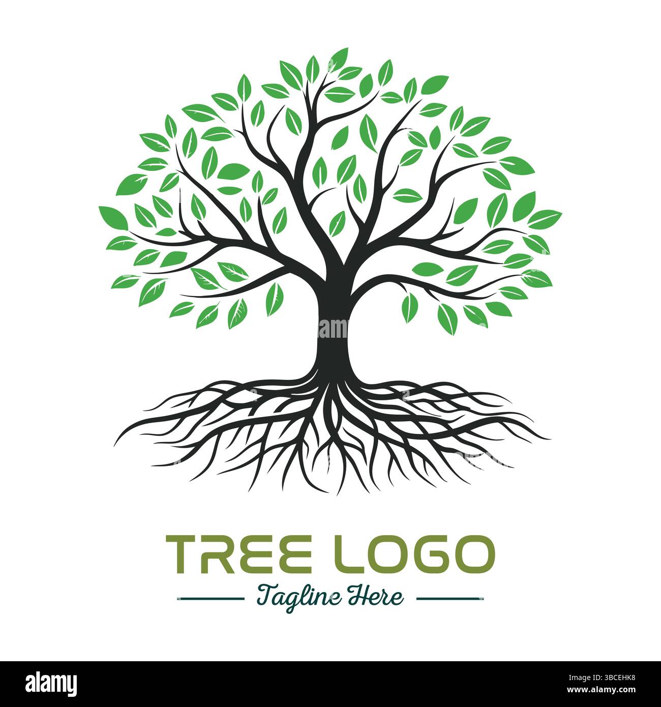Green Tree Logo with Roots and Leaves, Eco Nature Symbol Vector Design ...
