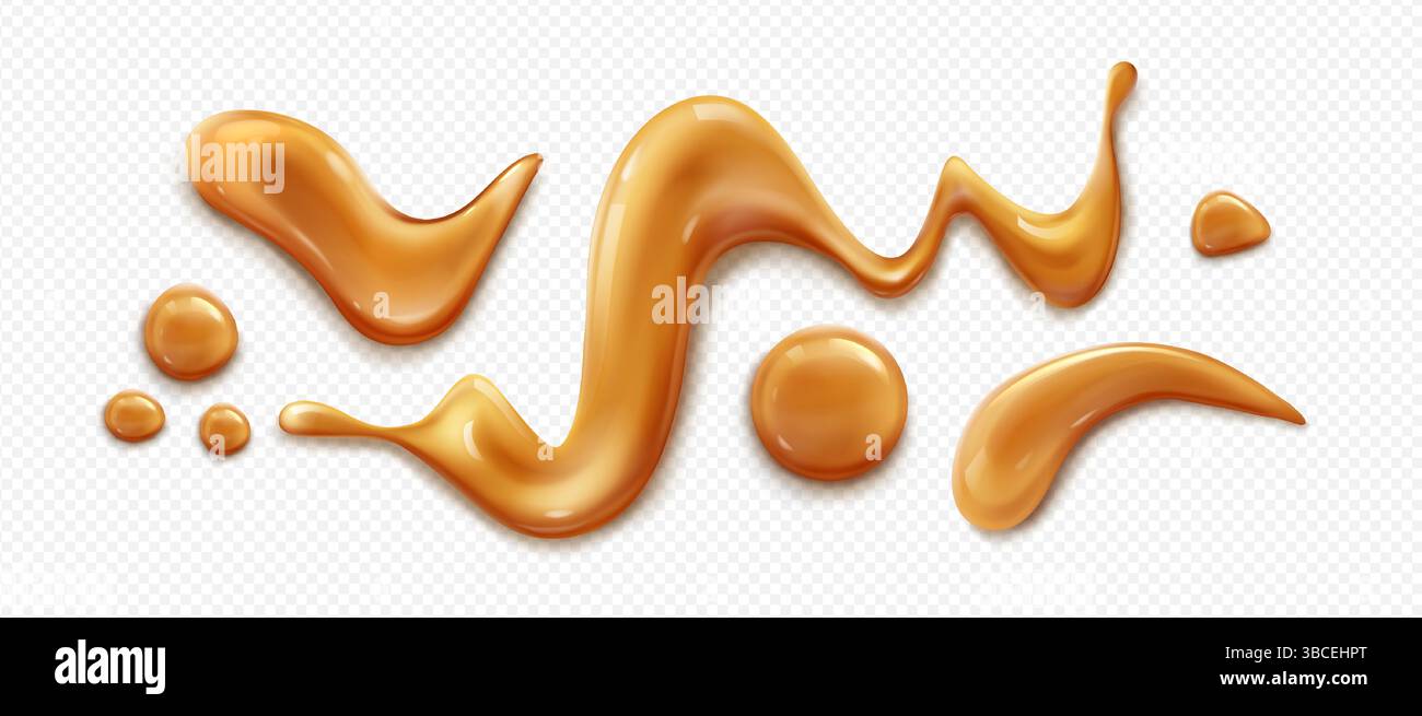 Liquid caramel splashes set isolated on transparent background. Vector ...