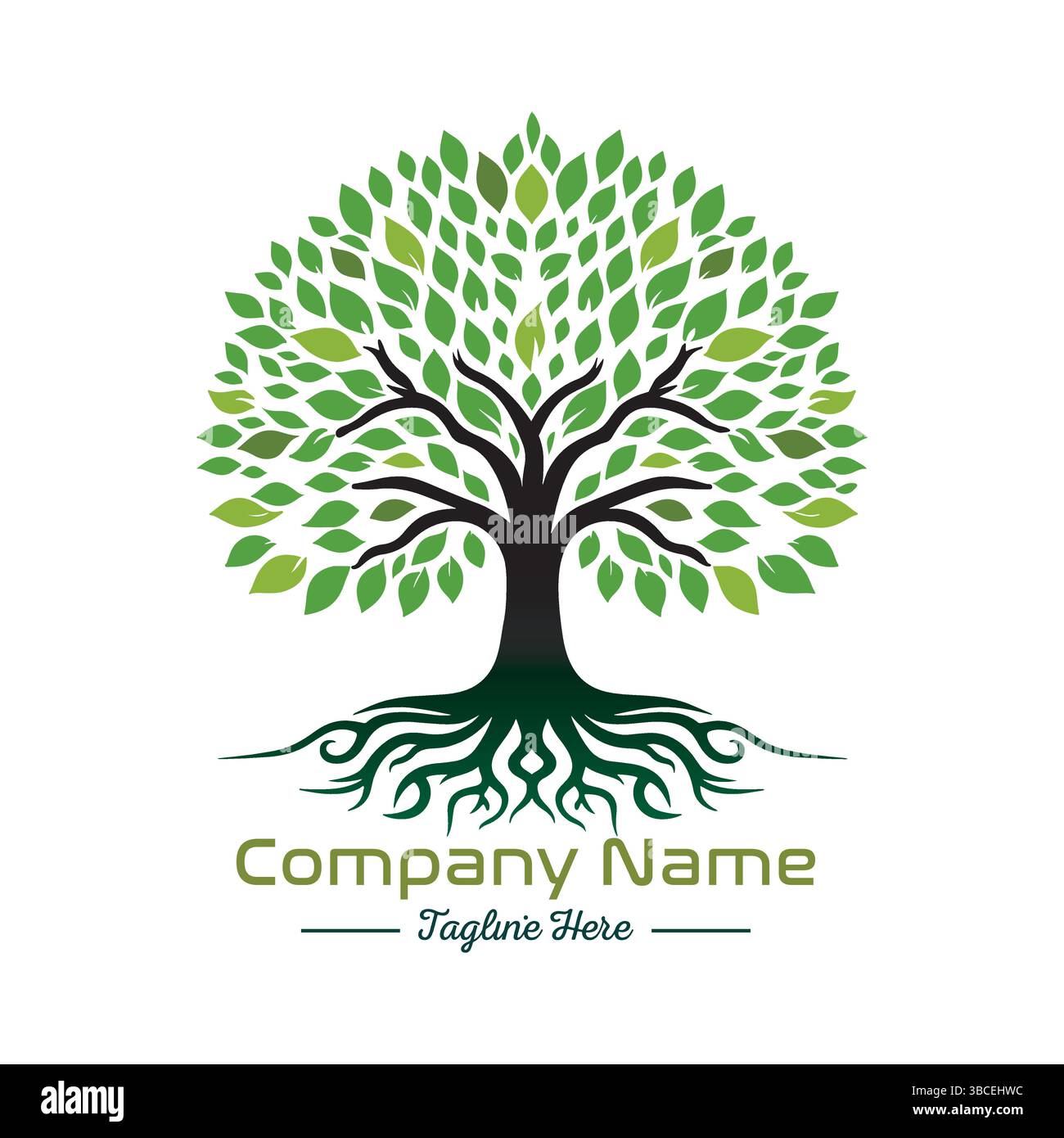 Green Tree Logo with Roots and Leaves, Eco Nature Symbol Vector Design ...
