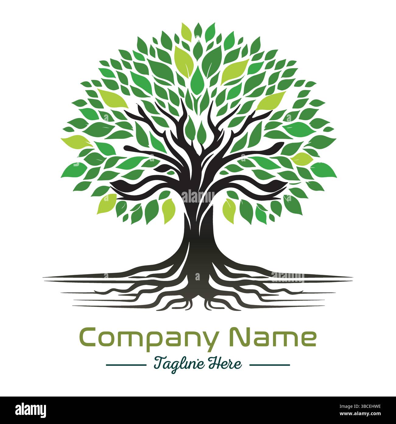 Green Tree Logo with Roots and Leaves, Eco Nature Symbol Vector Design ...