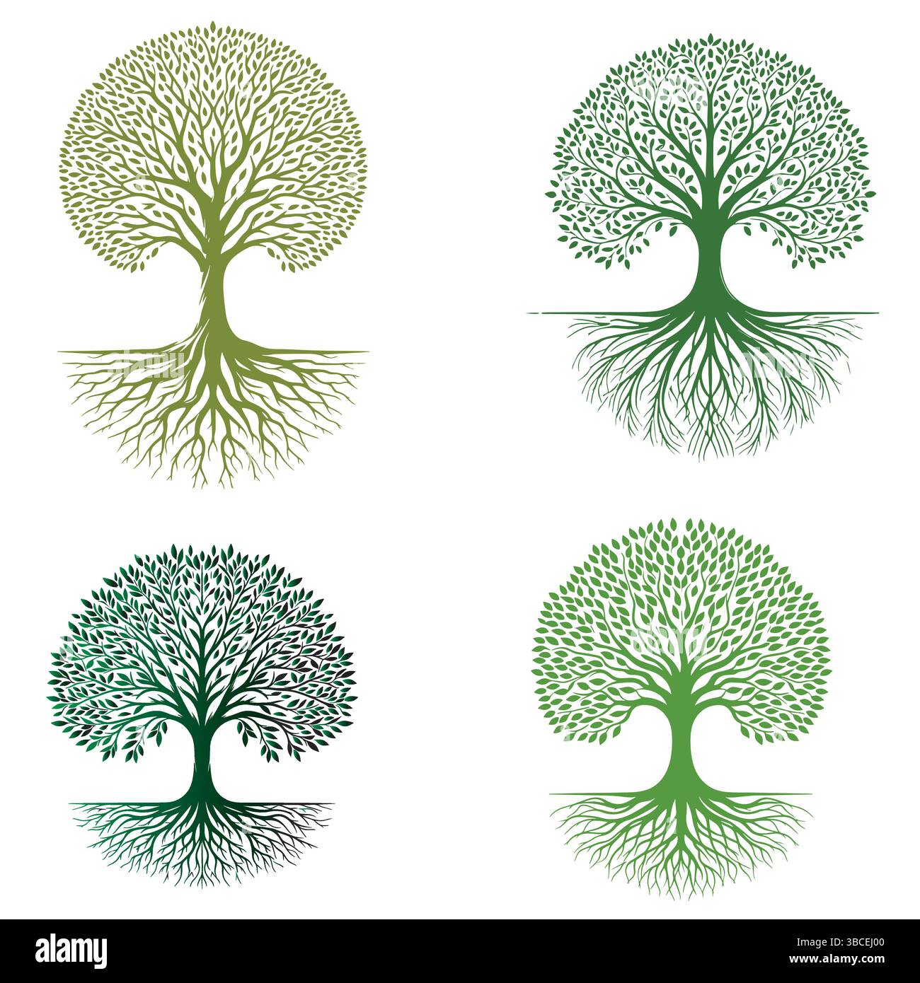 Green Tree Logo with Roots and Leaves, Eco Nature Symbol Vector Design ...