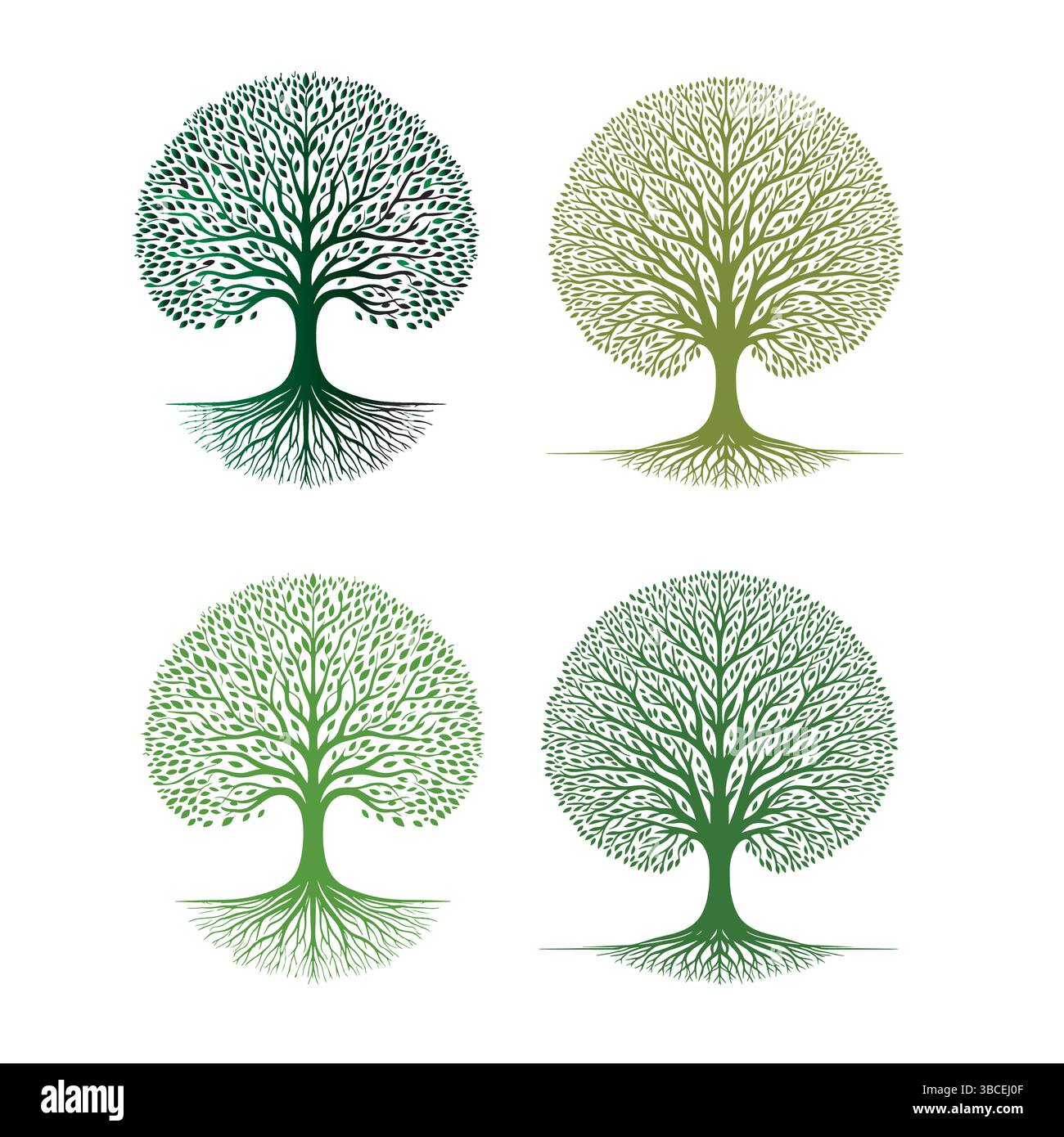 Green Tree Logo with Roots and Leaves, Eco Nature Symbol Vector Design ...