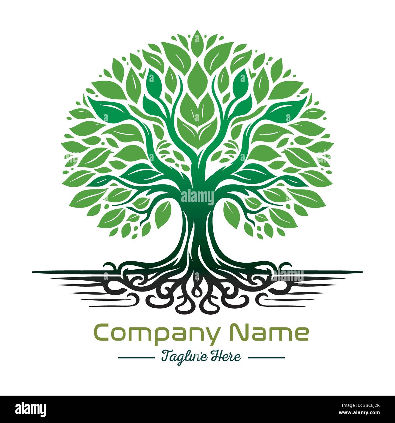 Green Tree Logo with Roots and Leaves, Eco Nature Symbol Vector Design ...