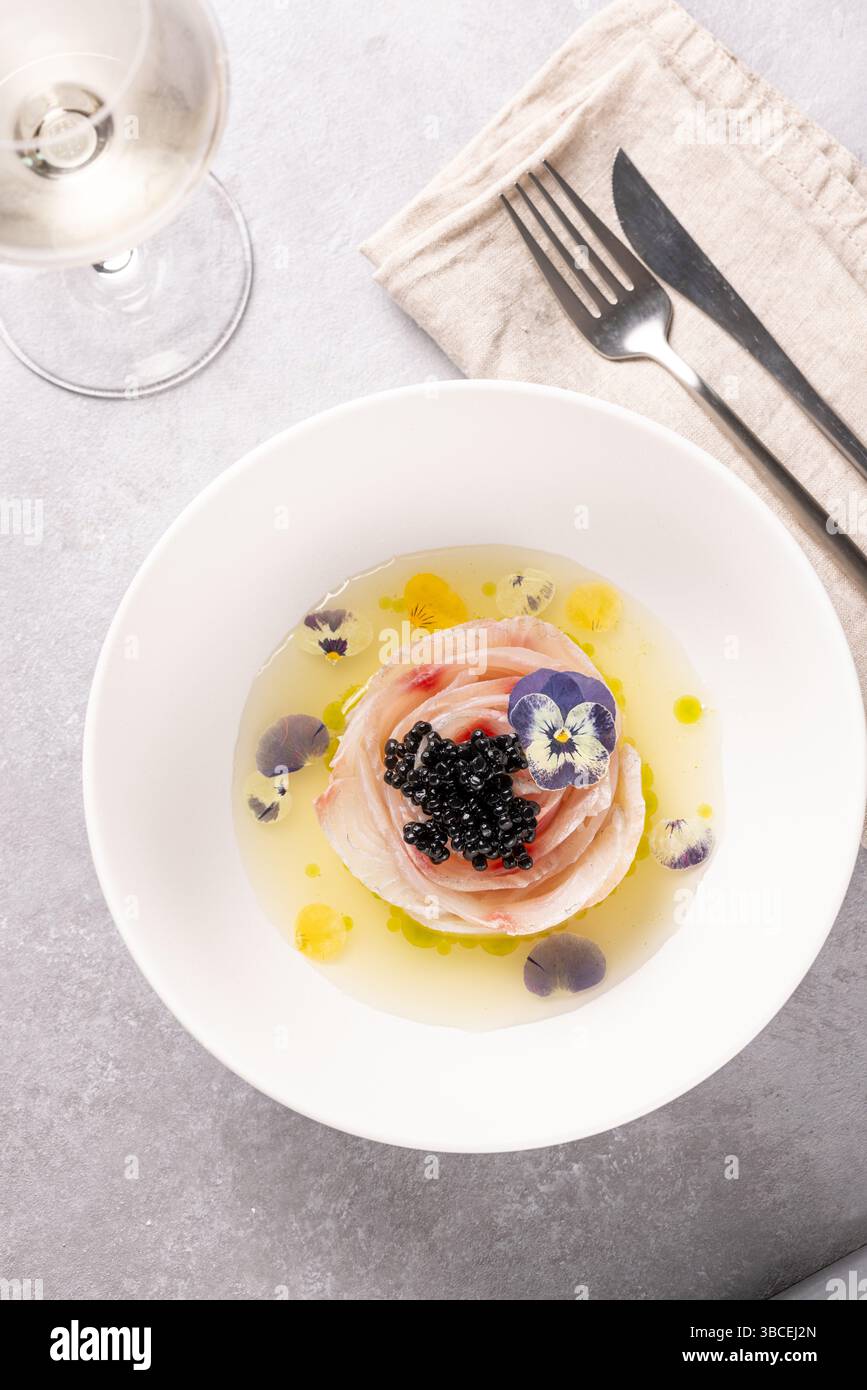 A traditional dish in Peru, ceviche, elegant appetizer of fresh fish in ...