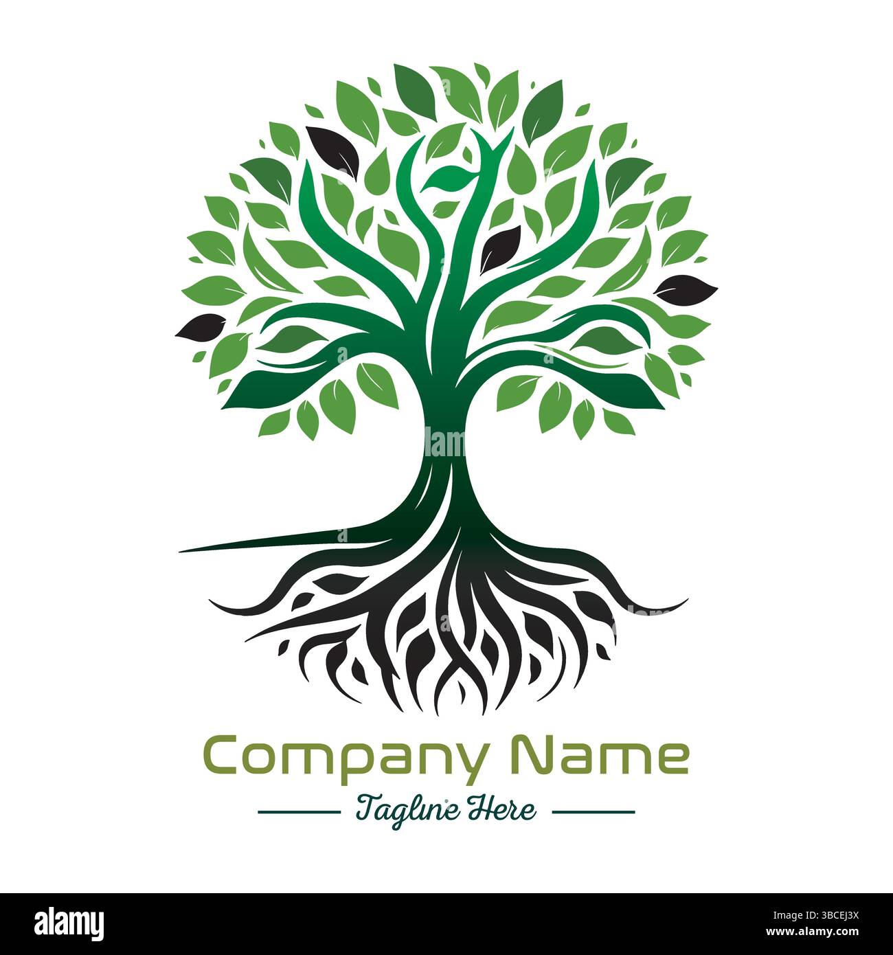 Green Tree Logo with Roots and Leaves, Eco Nature Symbol Vector Design ...