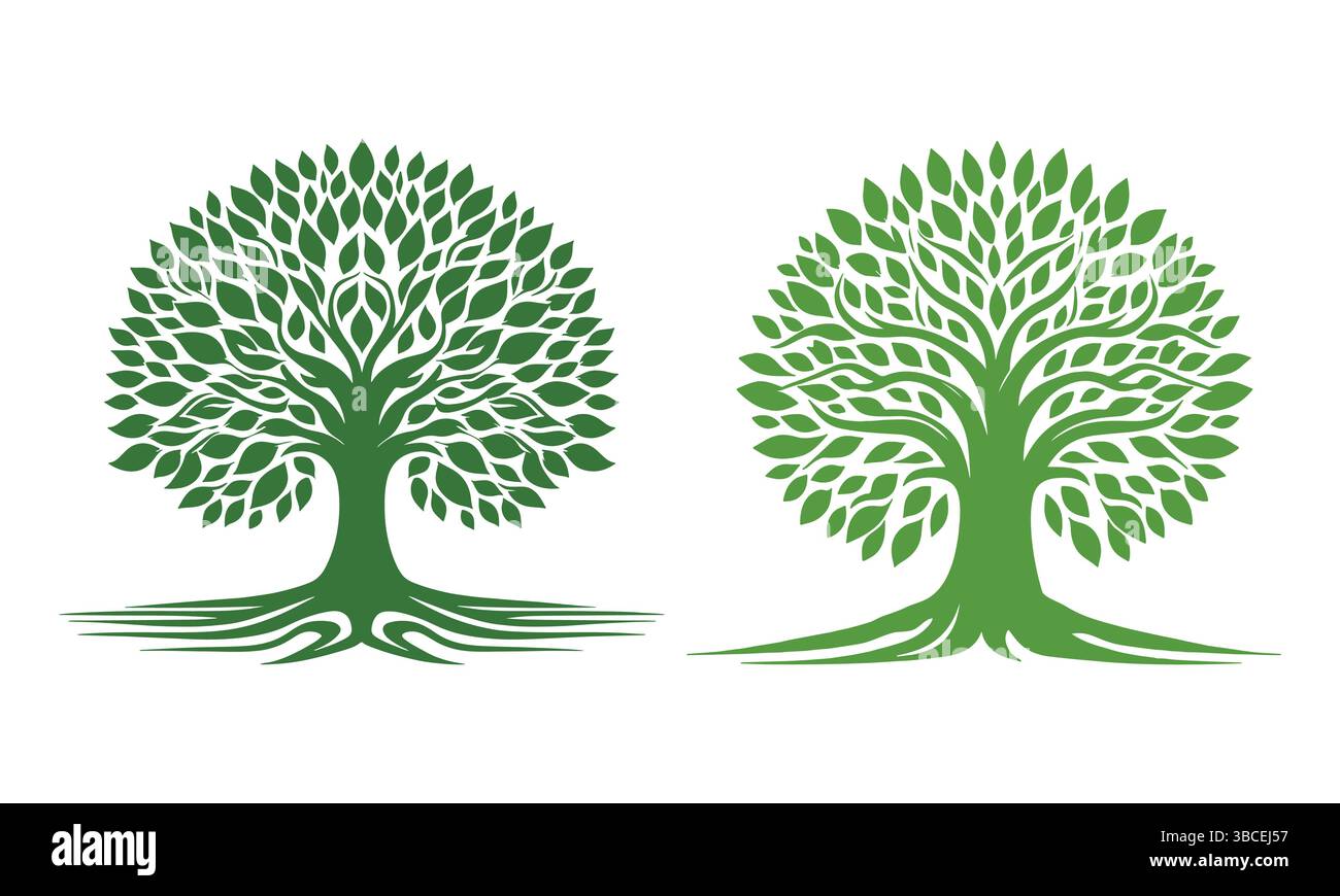 Green Tree Logo with Roots and Leaves, Eco Nature Symbol Vector Design ...