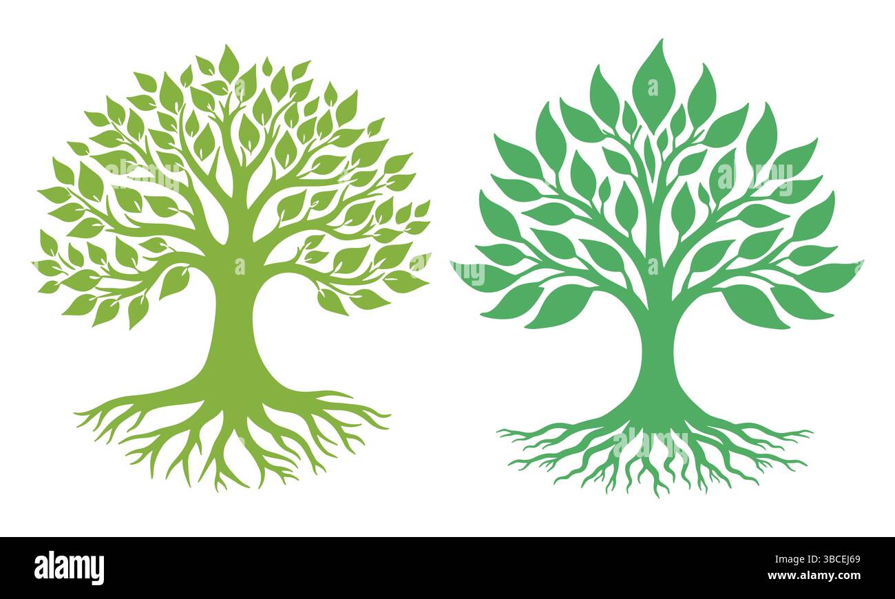 Green Tree Logo with Roots and Leaves, Eco Nature Symbol Vector Design ...