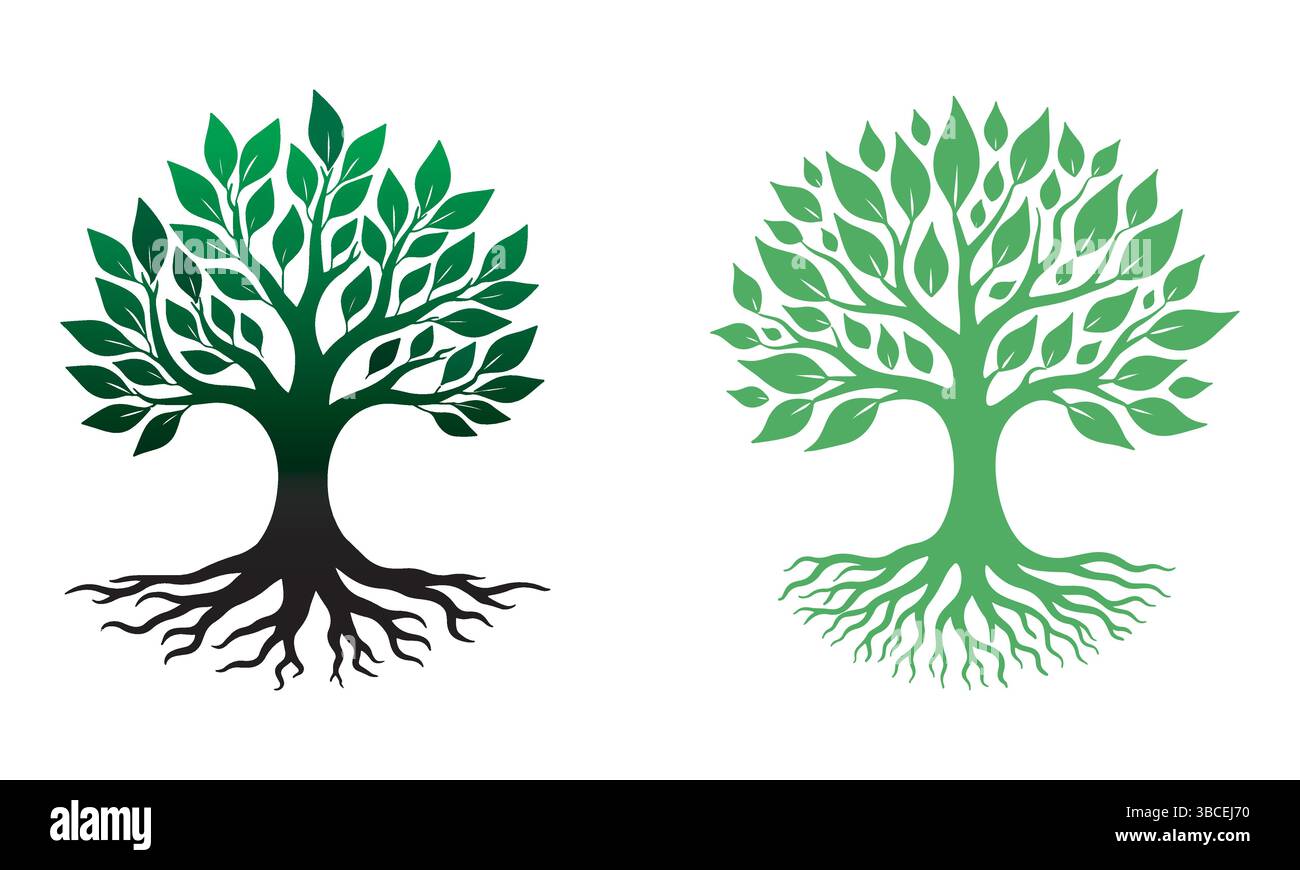 Green Tree Logo with Roots and Leaves, Eco Nature Symbol Vector Design ...