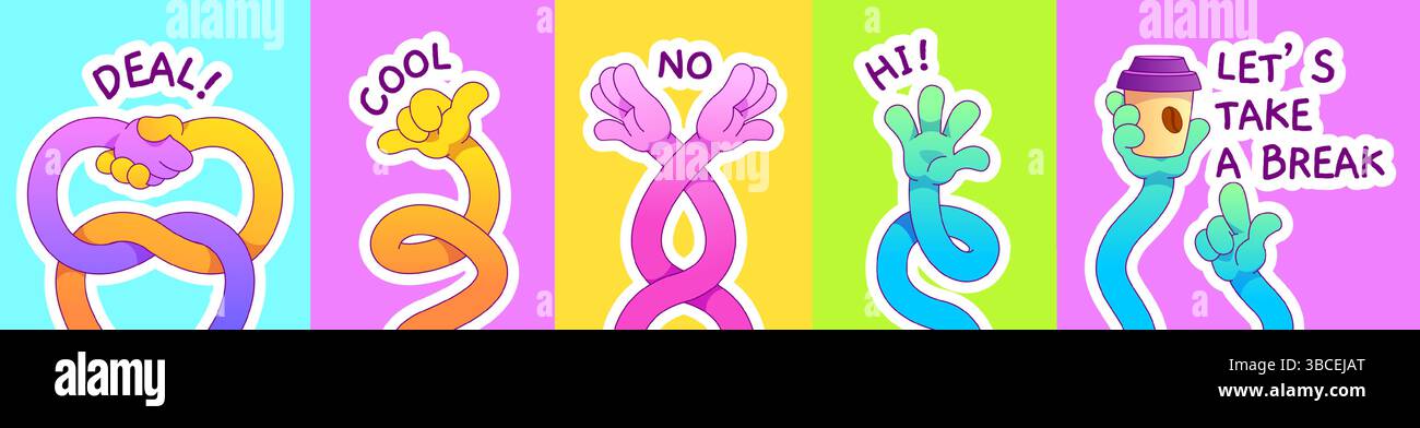 Flexible cartoon hands gestures set - handshake deal and cool sign ...