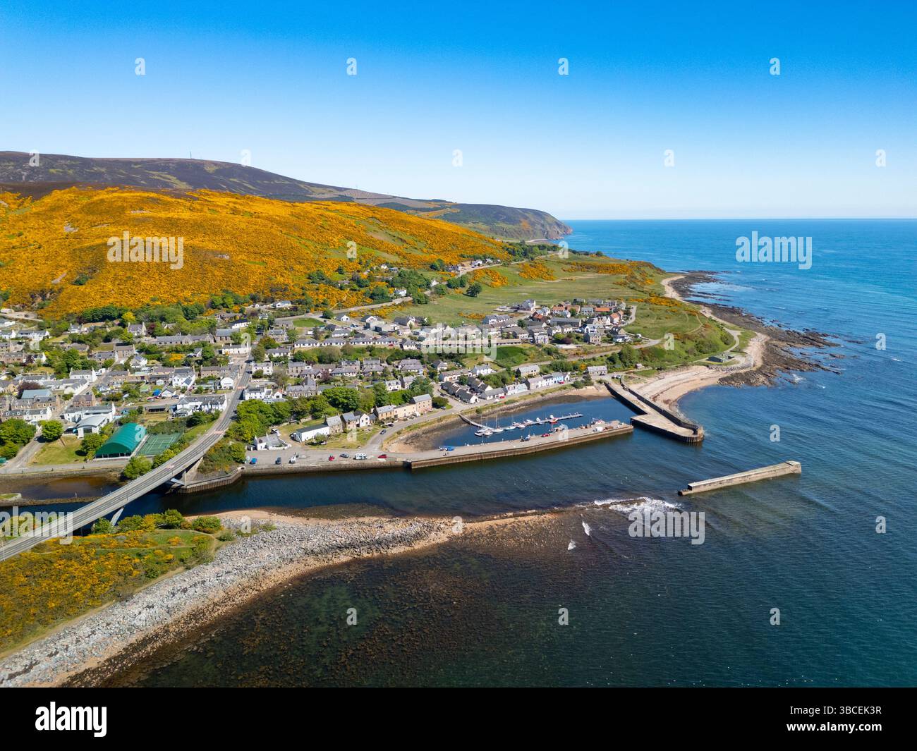 Aerial view of Helmsdale, Sutherland, Highland, Scotland, UK Stock ...