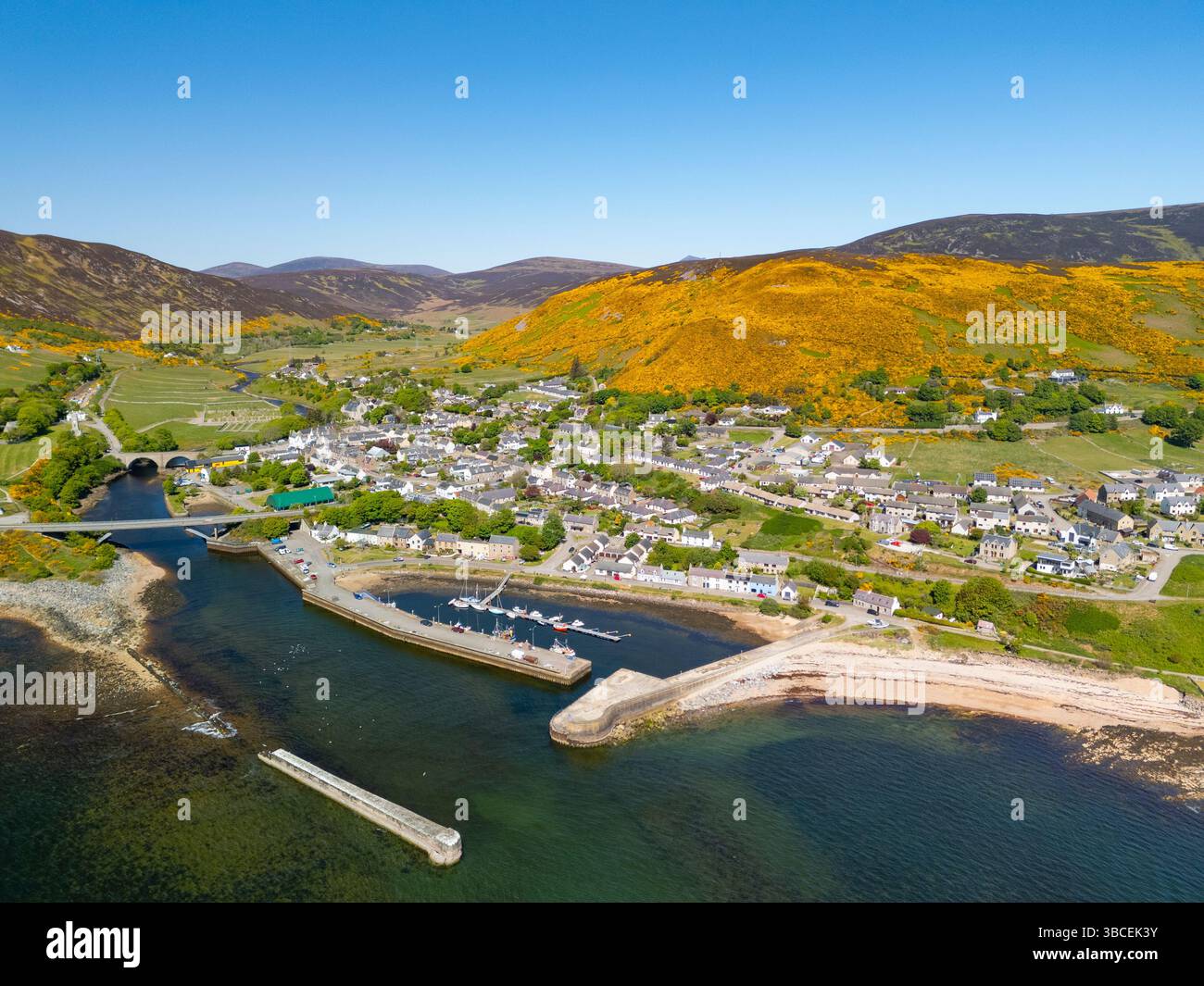 Aerial view of Helmsdale, Sutherland, Highland, Scotland, UK Stock ...